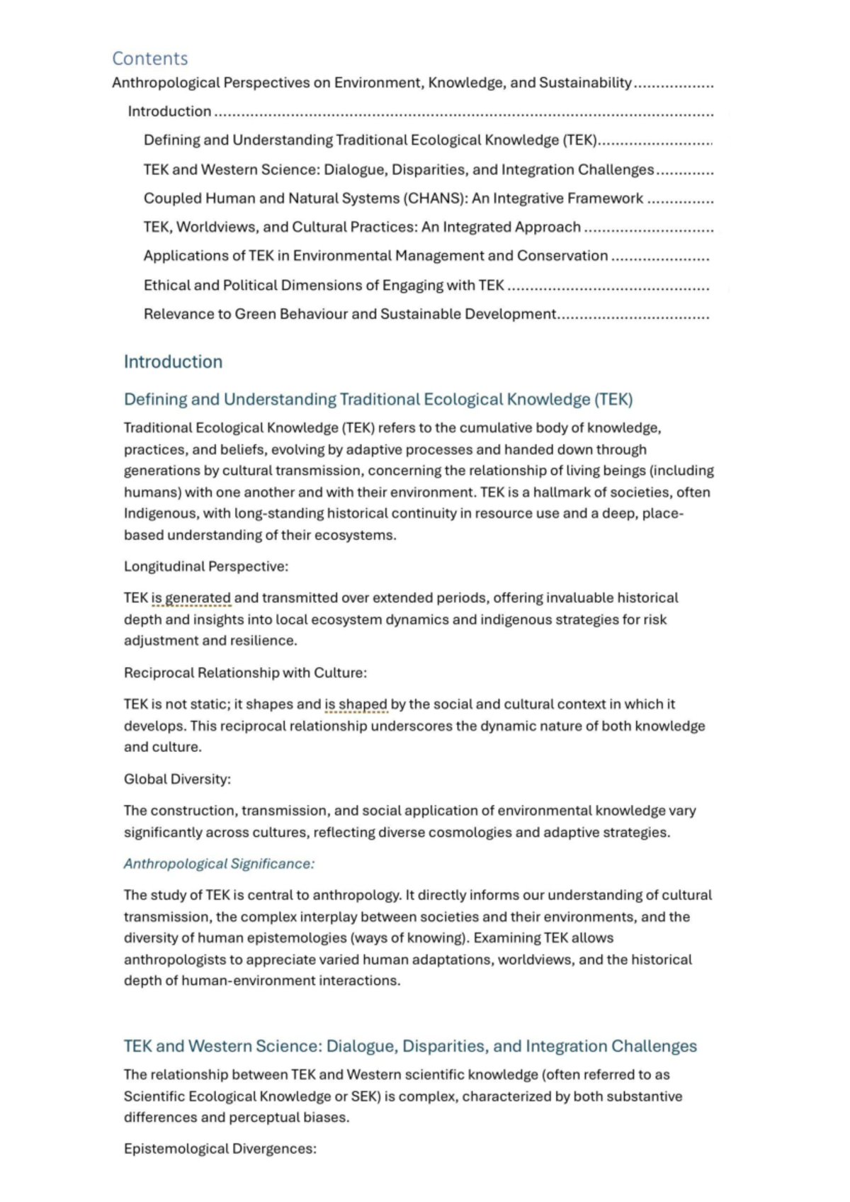 Exam Study Guide: Anthropological Perspectives on TEK and ...