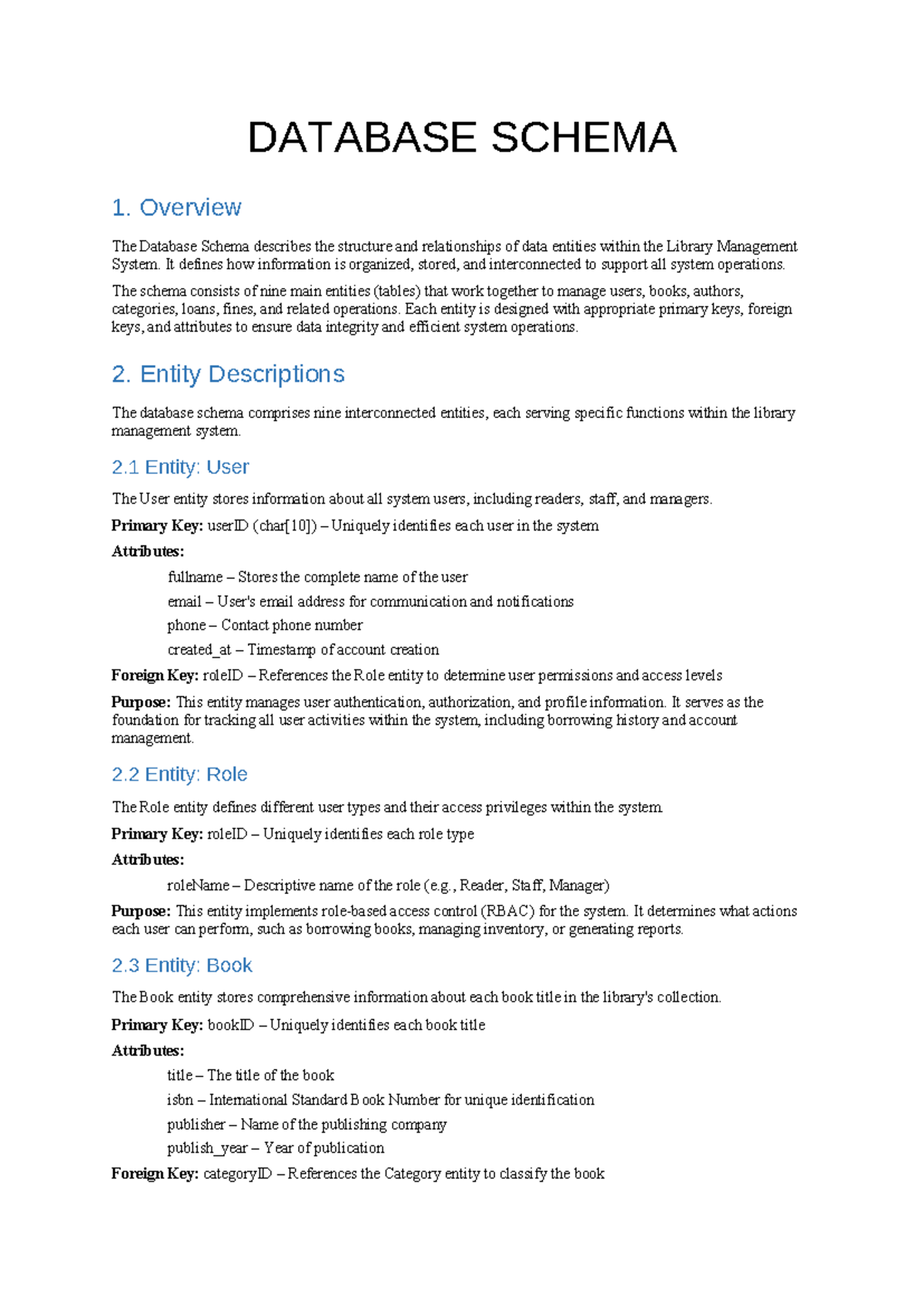 DATABASE SCHEMA FOR LIBRARY MANAGEMENT SYSTEM: OVERVIEW & ENTITIES - Studocu