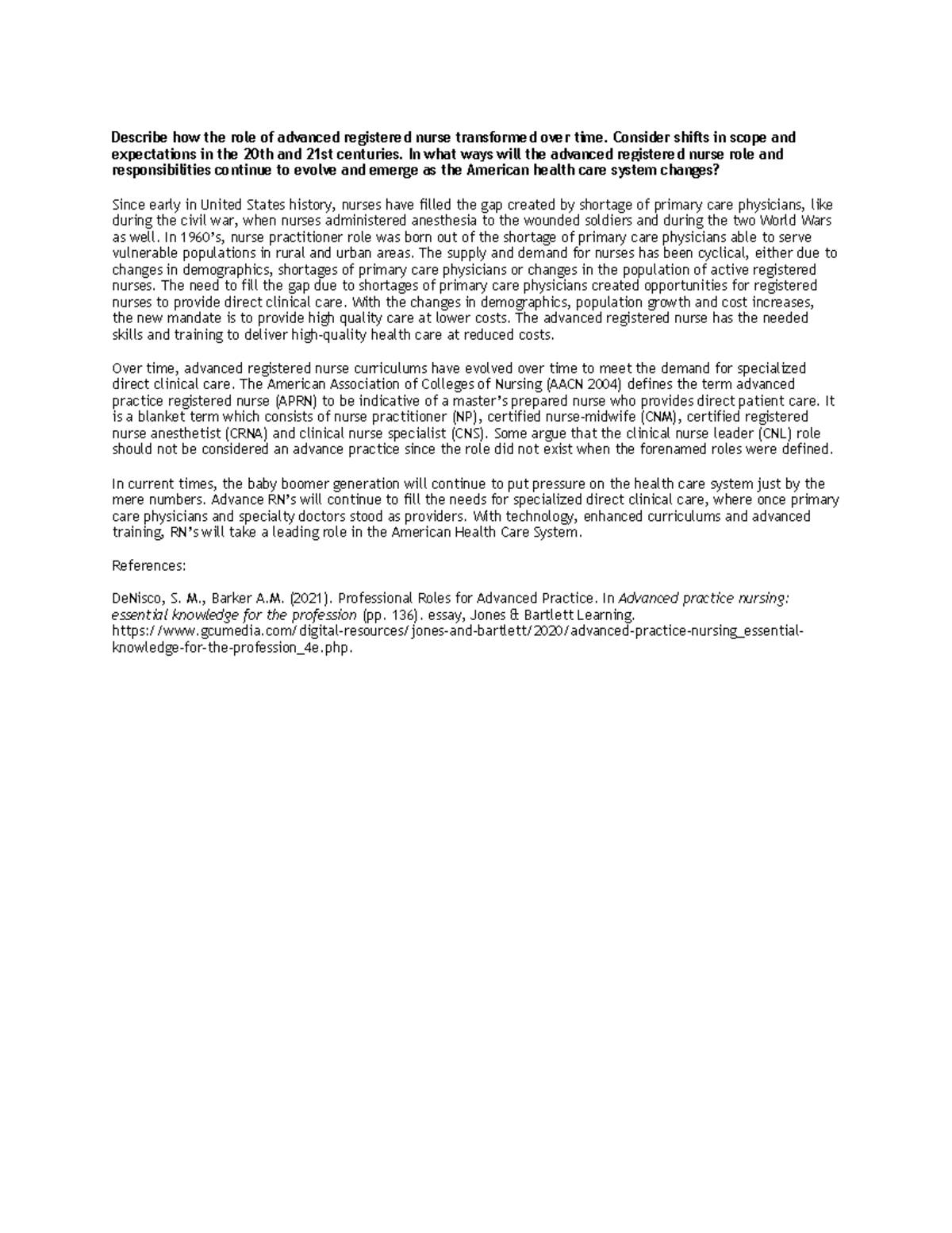 Transformations in Advanced Registered Nurse Roles: 20th & 21st Century ...