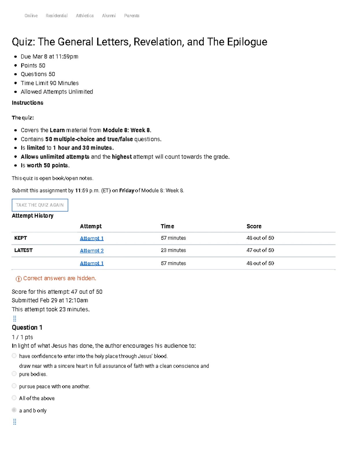 Quiz on General Letters, Revelation, and Epilogue - BIBL104 - Studocu