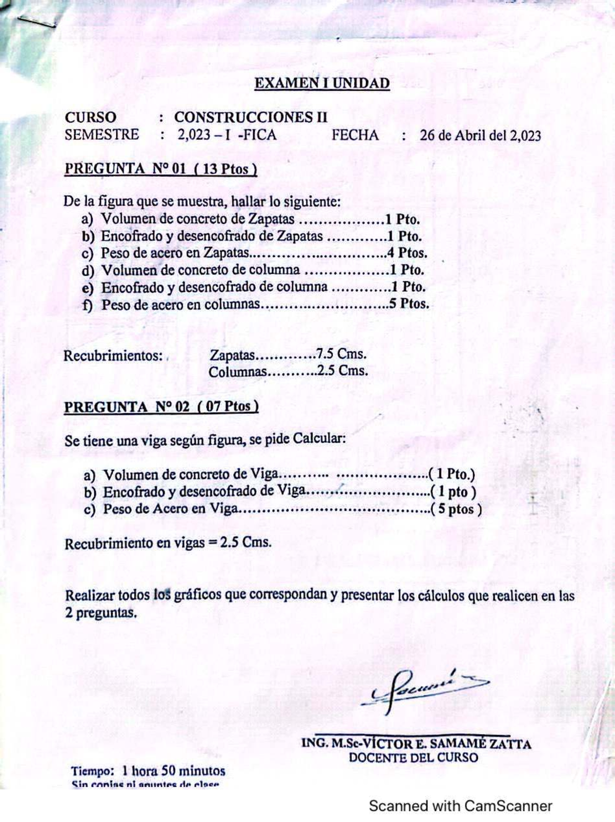Examen I Unidad: Construcciones II - Semestre 2023 - Studocu