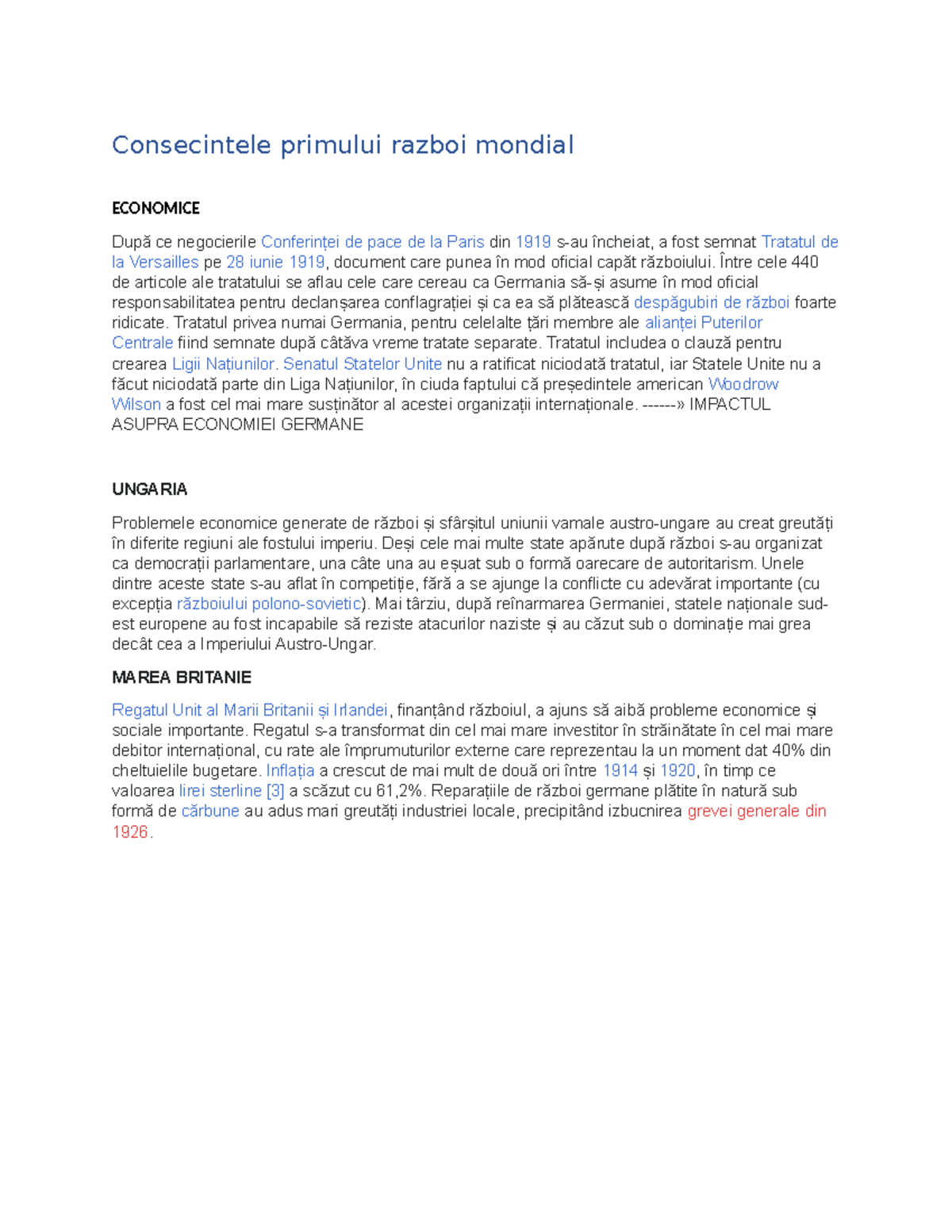 Consecinte WW1 - Consecintele primului razboi mondial ECONOMICE După ce ...