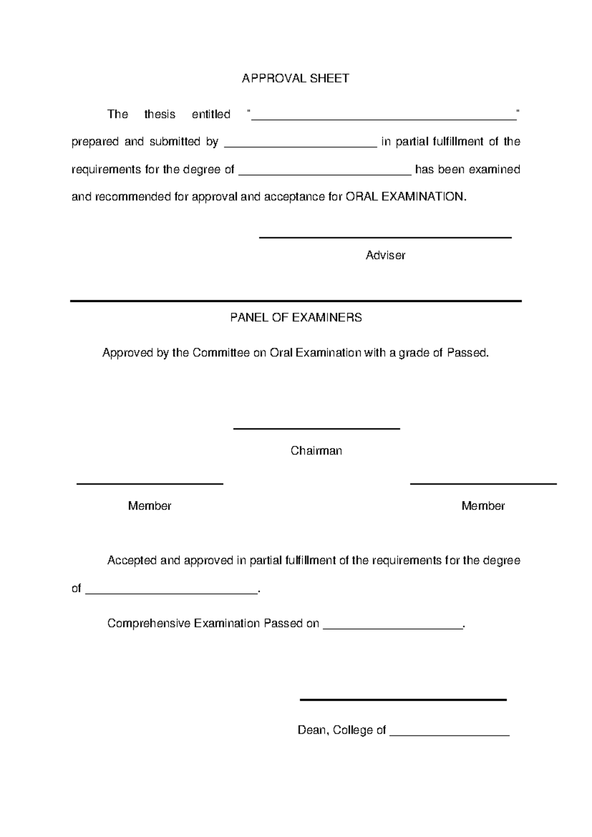 Thesis Acknowledgment & Approval Sheet for Oral Exam Submission - Studocu