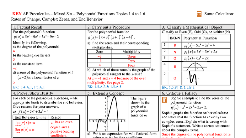 KEY AP Precalculus Mixed Solutions: Polynomial Functions 1.4-1.6 - Studocu