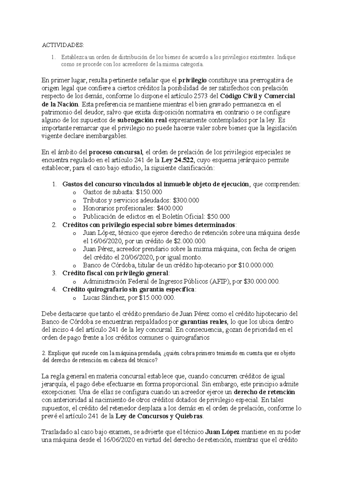 TP N 4: Análisis de Privilegios en Concursos y Quiebras - Studocu