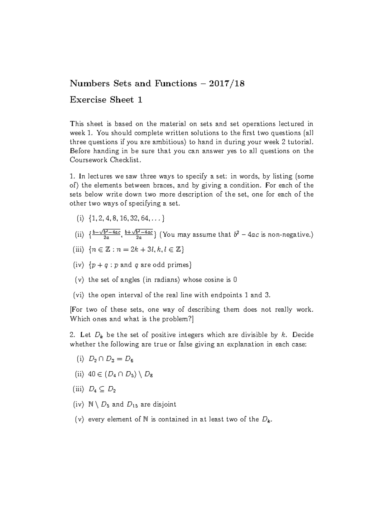 Exercise Sheet 1 - Questions - Numbers Sets and Functions – 2017/18 ...