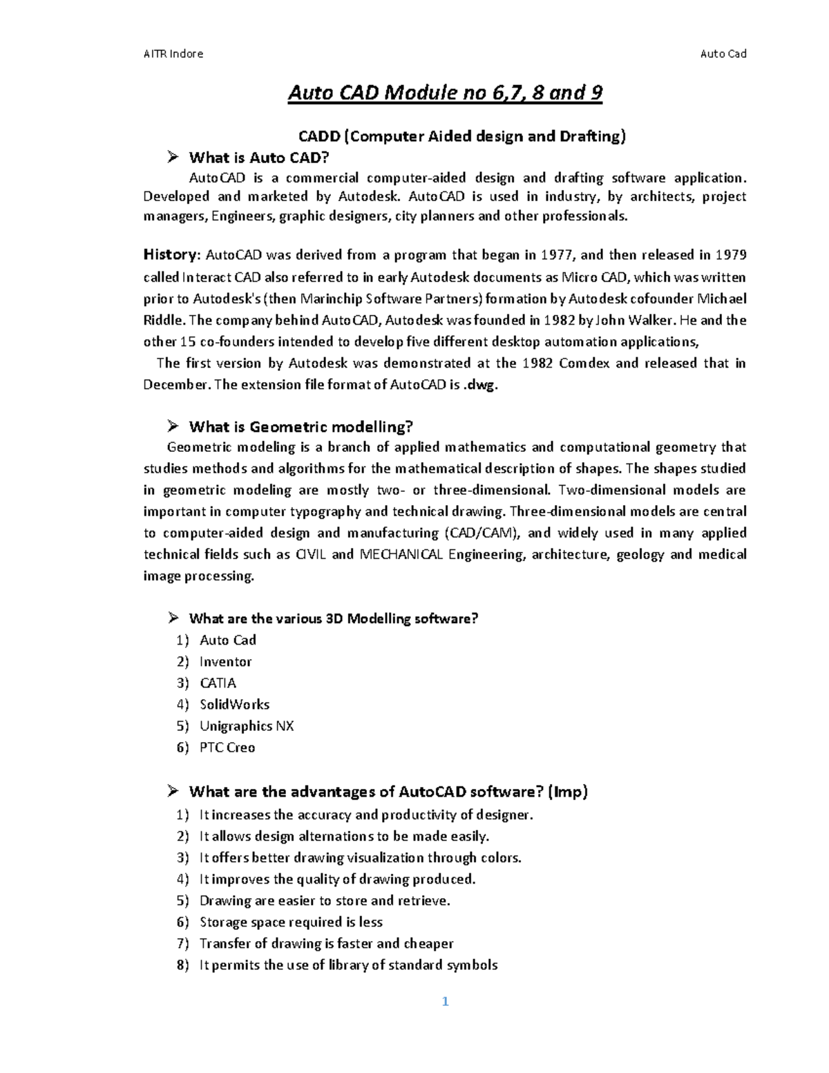 AutoCAD Theory Notes: Modules 6, 7, 8, and 9 Overview - Studocu