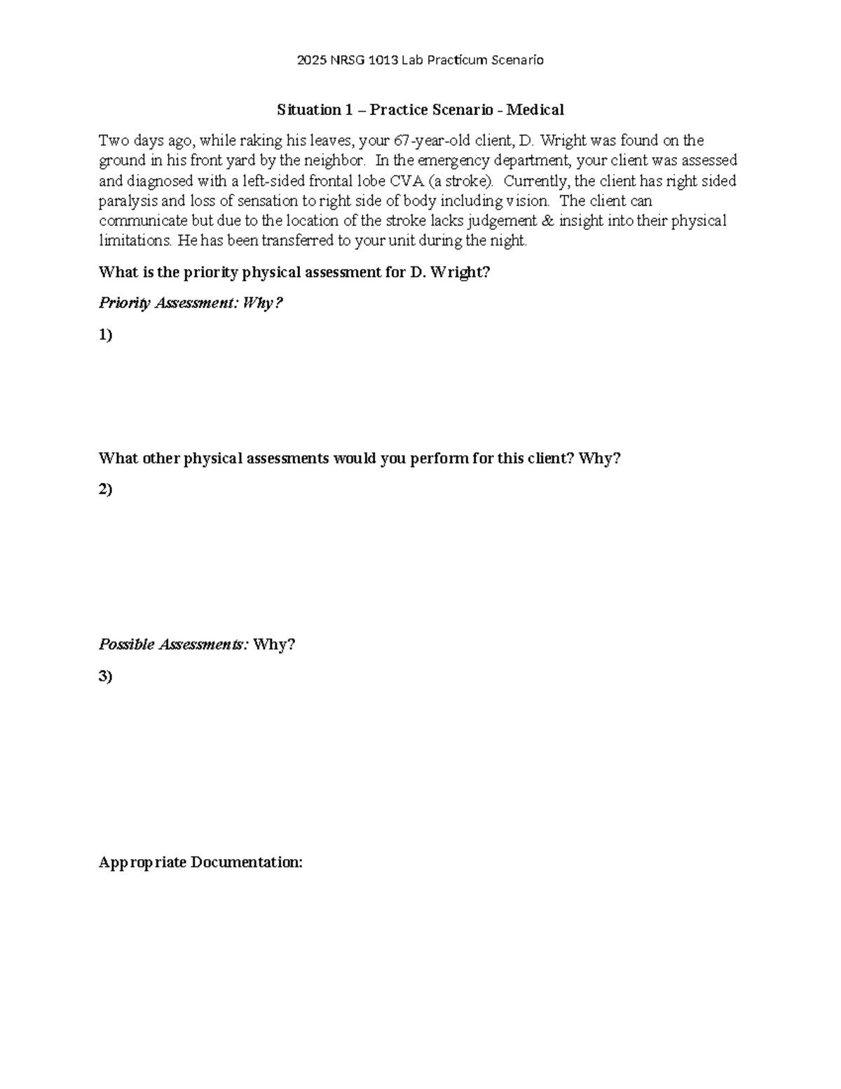 2025 NRSG 1013 Lab Practicum Scenarios: Medical & Surgical Assessments ...