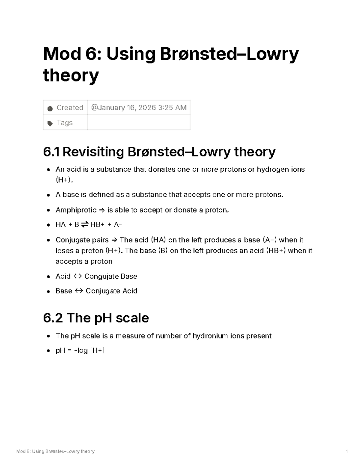 Mod 6: Understanding Bronsted-Lowry Theory Notes - Studocu