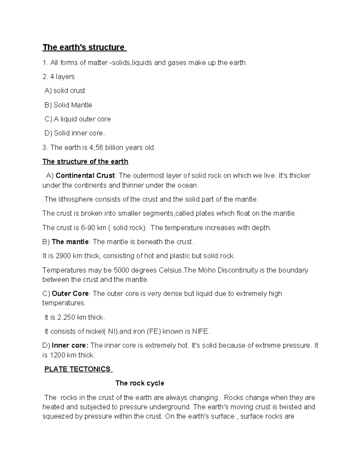Geography-2: Structure of the Earth and Rock Cycle Notes for Grade 10 ...