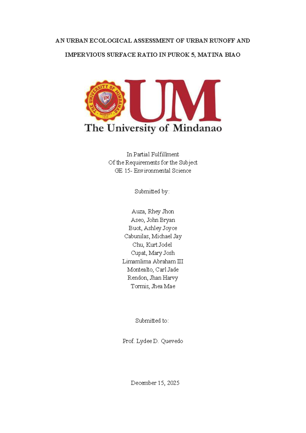 GE Environmental Science: Urban Runoff & Impervious Surface Assessment ...