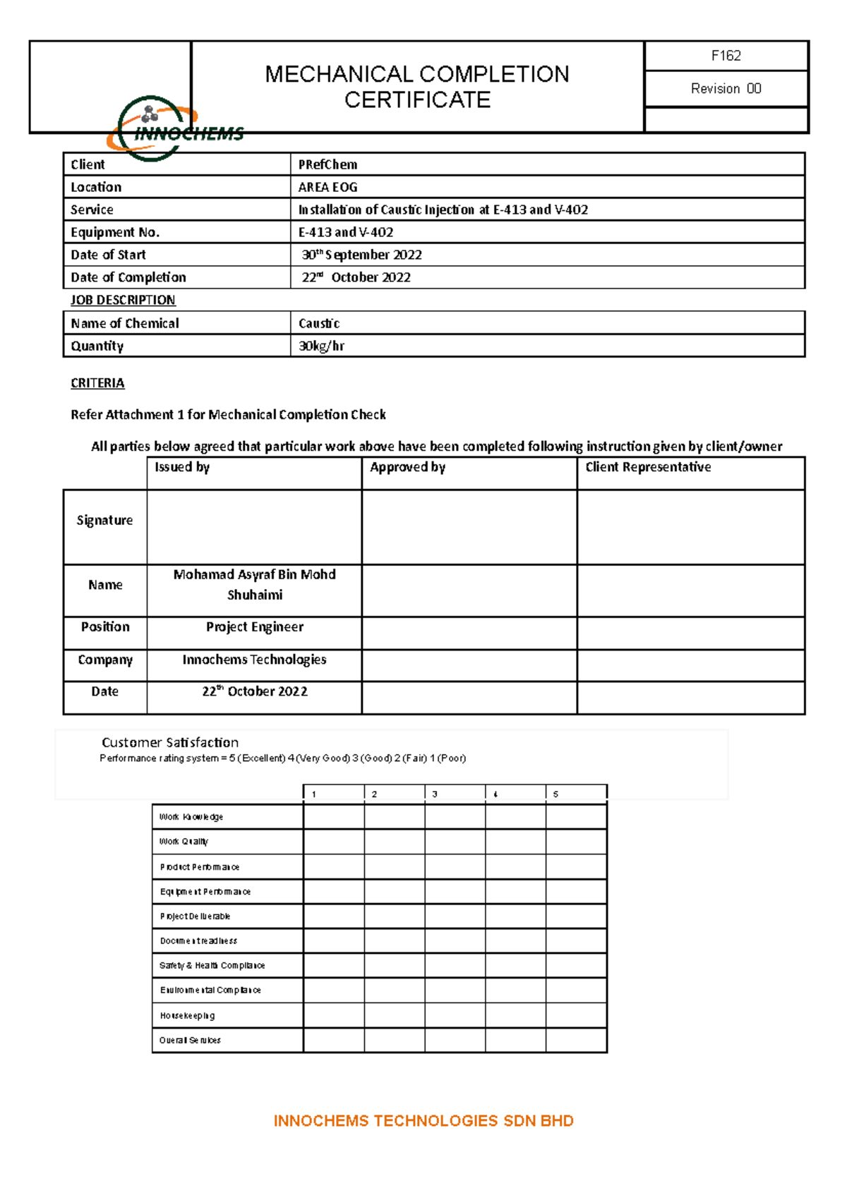 Mech cert - okay - MECHANICAL COMPLETION CERTIFICATE F Revision 00 ...