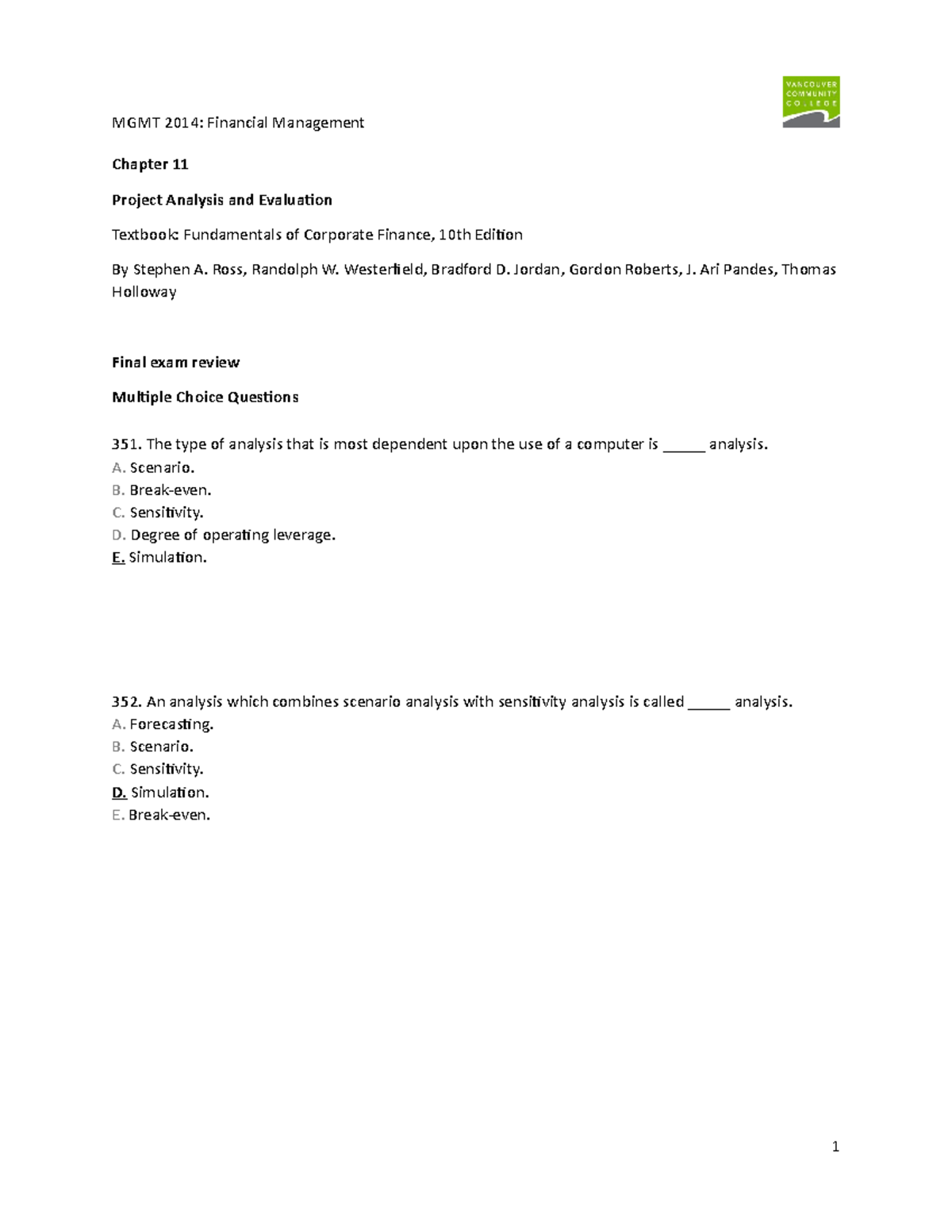 FIN - CH11 questions 9 - C11-q9 - Chapter 11 Project Analysis and ...