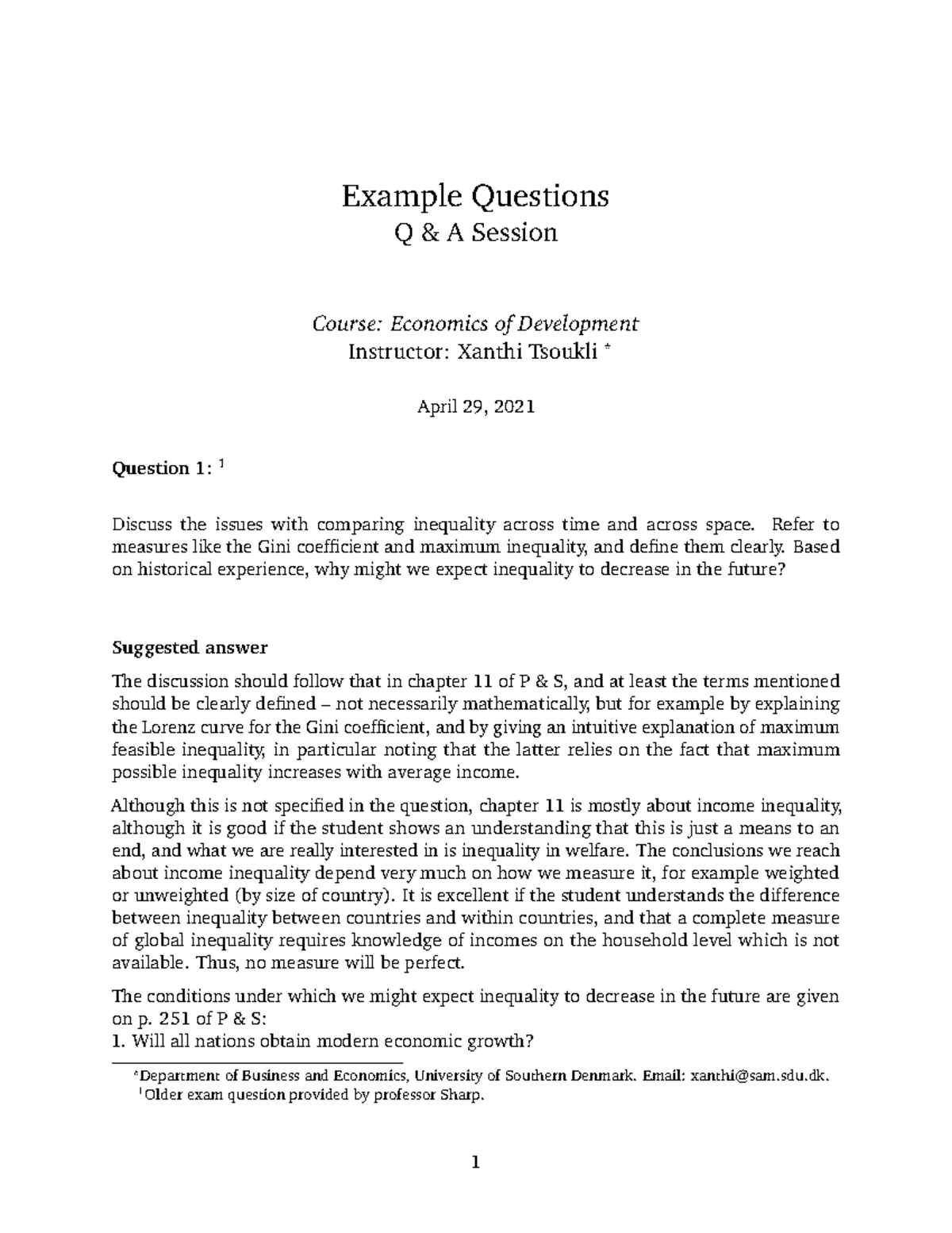 Economics of Development Q&A - Example Questions (Apr 29, 2021) - Studocu