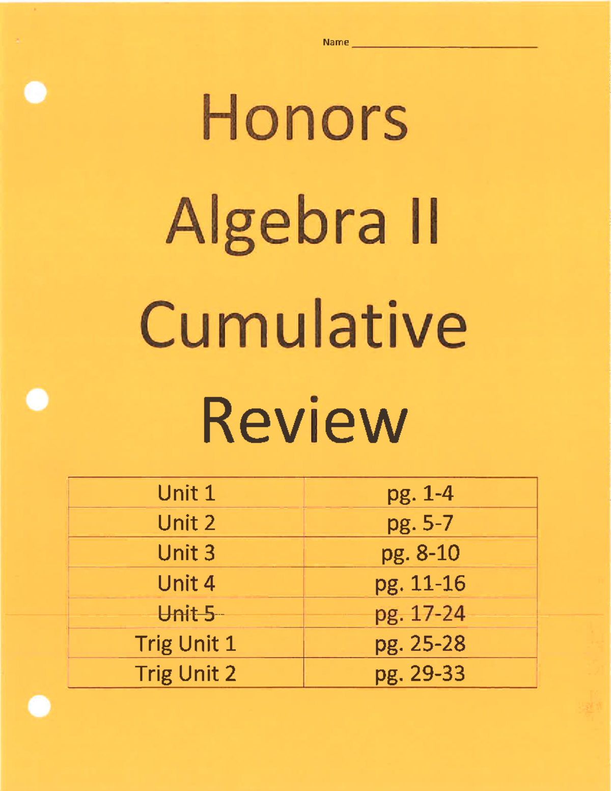 Honors Algebra II Cumulative Review: Units 1-5 Summary - Studocu
