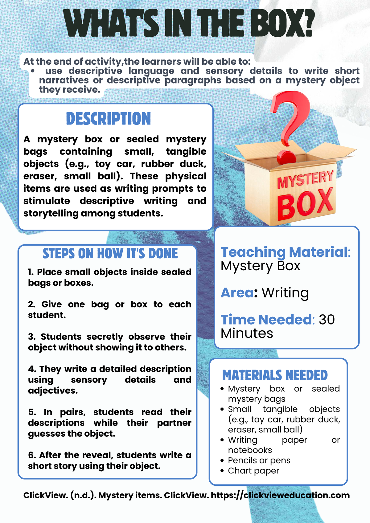Writing Activity: Descriptive Narratives with Mystery Box - Studocu