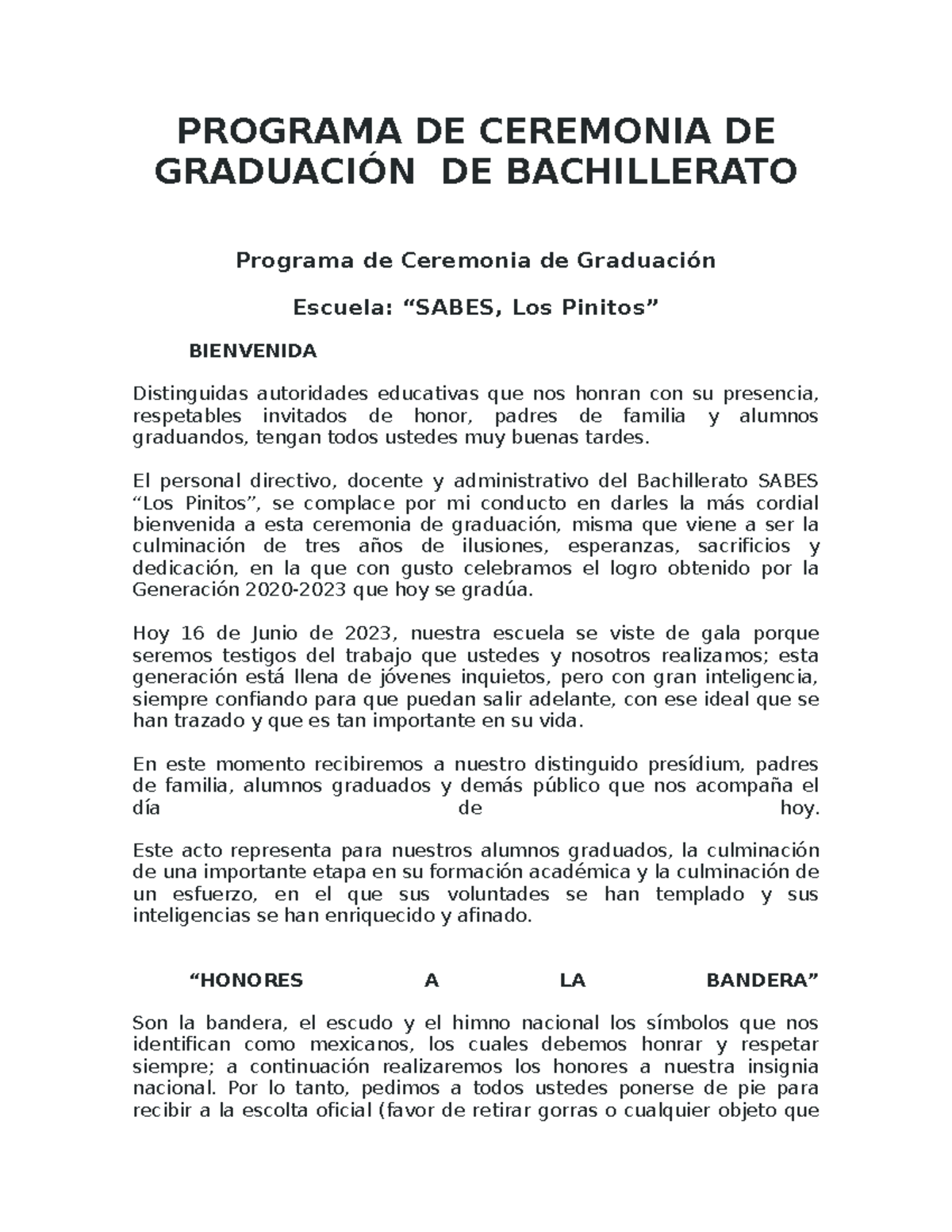 Ejemplo De Programa De Graduación De La Universidad