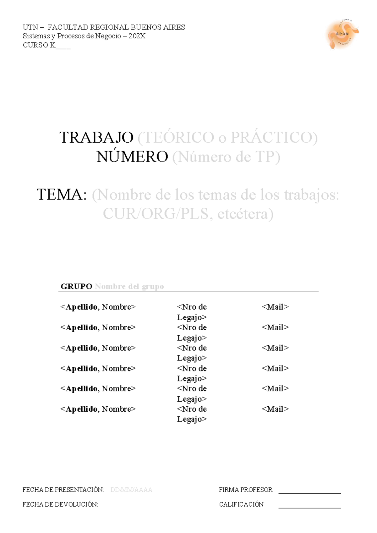 Sy PN Caratula TP - UTN – FACULTAD REGIONAL BUENOS AIRES Sistemas y ...