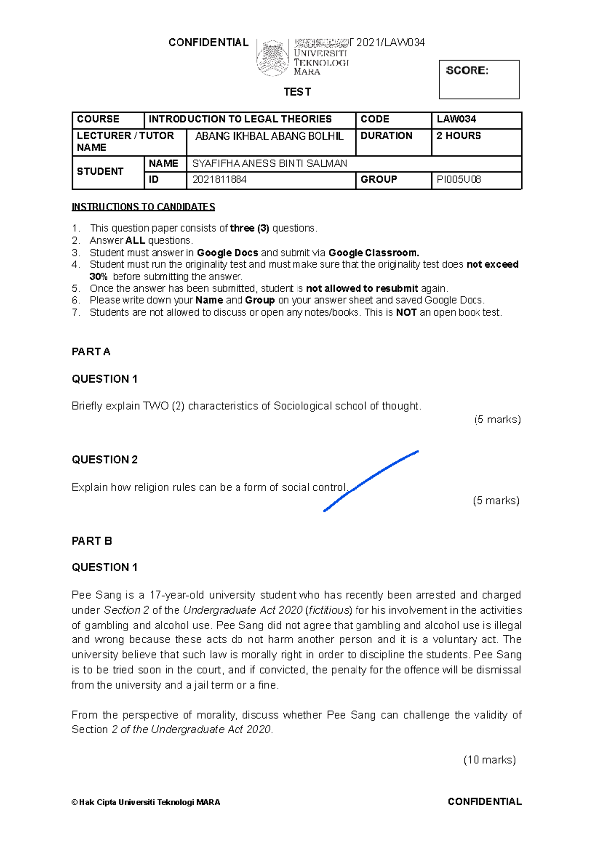 LAW033 MID TERM TEST: Legal Theories and Morality Analysis - Studocu