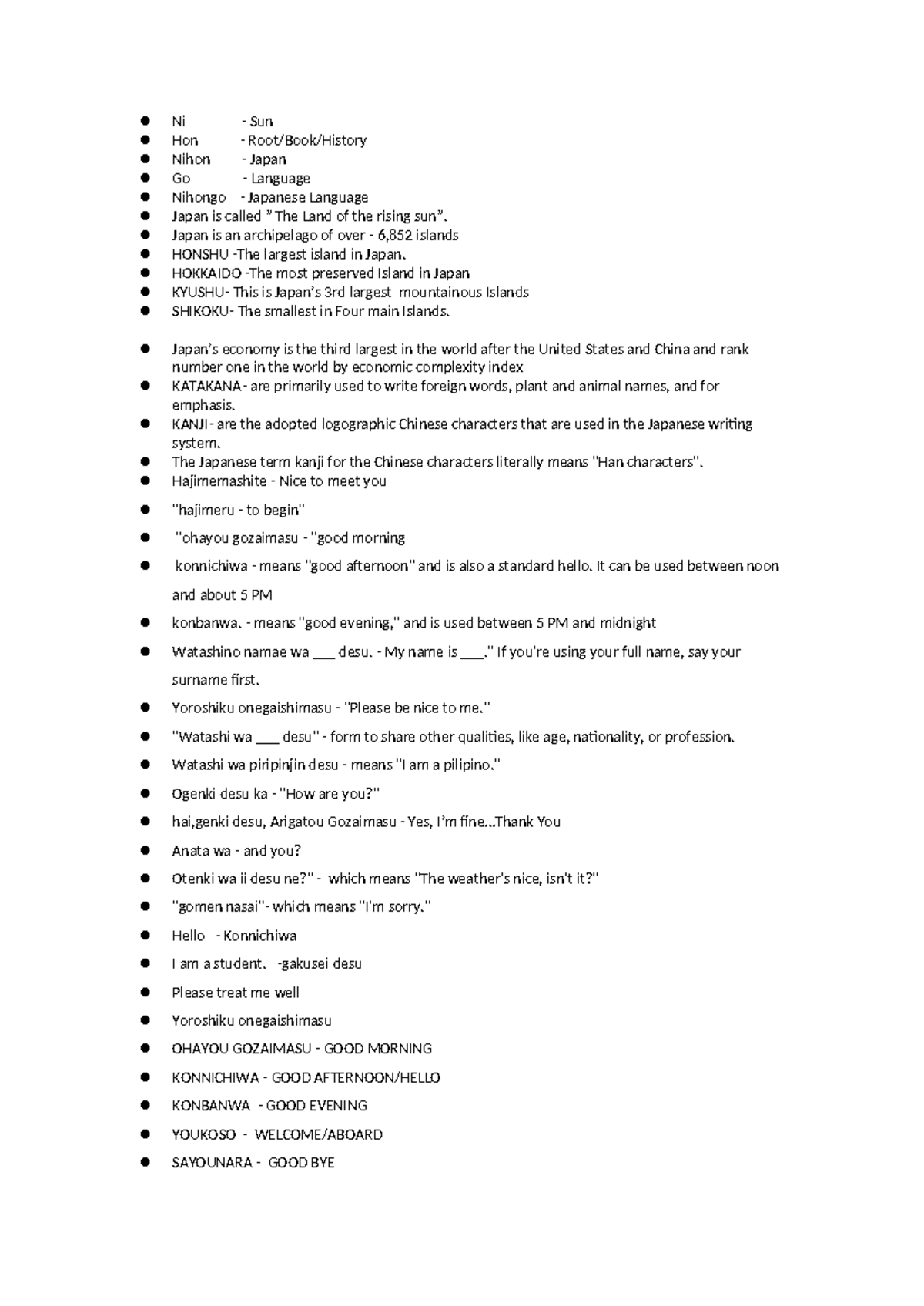 FOLA-Prelim - Introduction to Japanese Language and Culture - Studocu