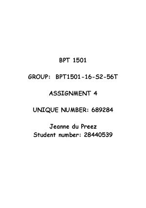 BPT 1501 Assignment 6 example for this module - BPT 1501 GROUP: BPT1501 ...