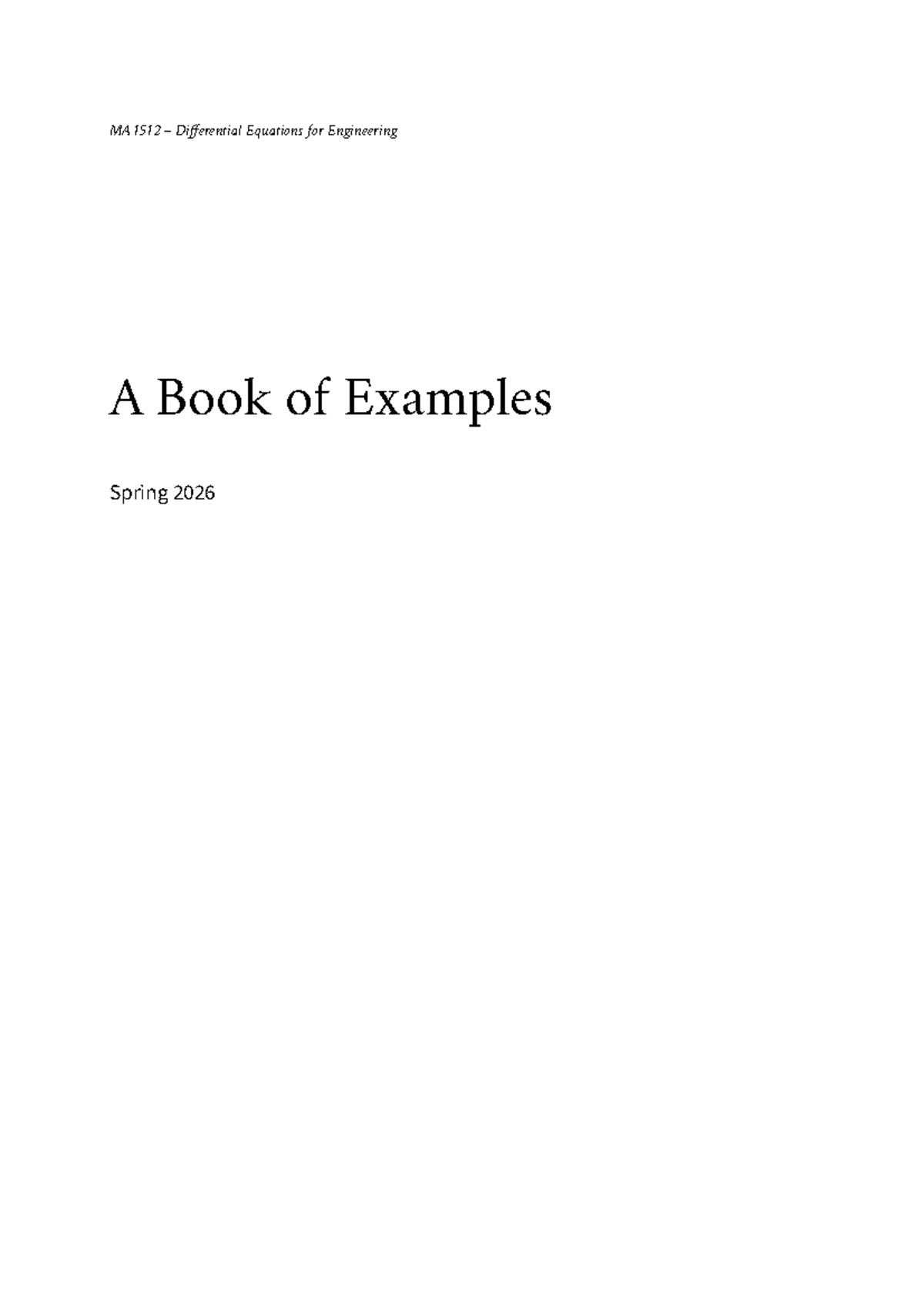 MA1512 Differential Equations for Engineering: A Book of Examples - Studocu