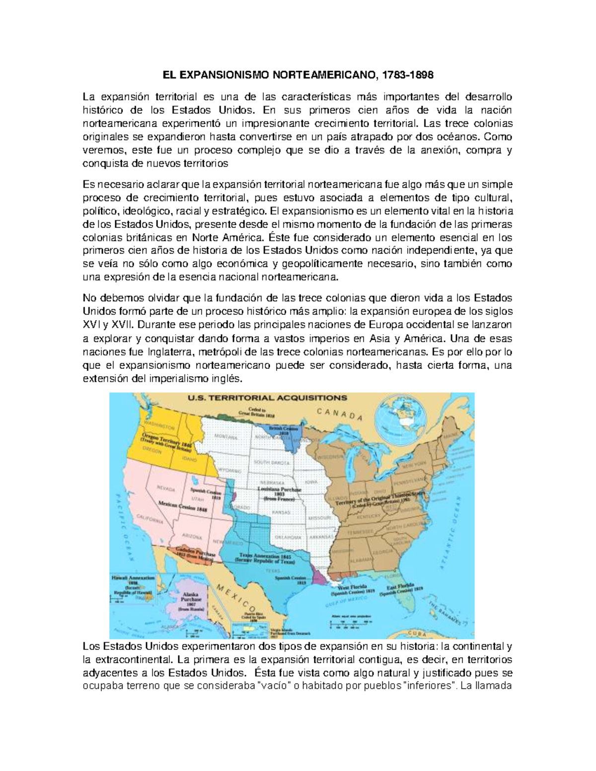 TEMA 1. Expansionismo Norteamericano (1783-1898) - Análisis Histórico ...