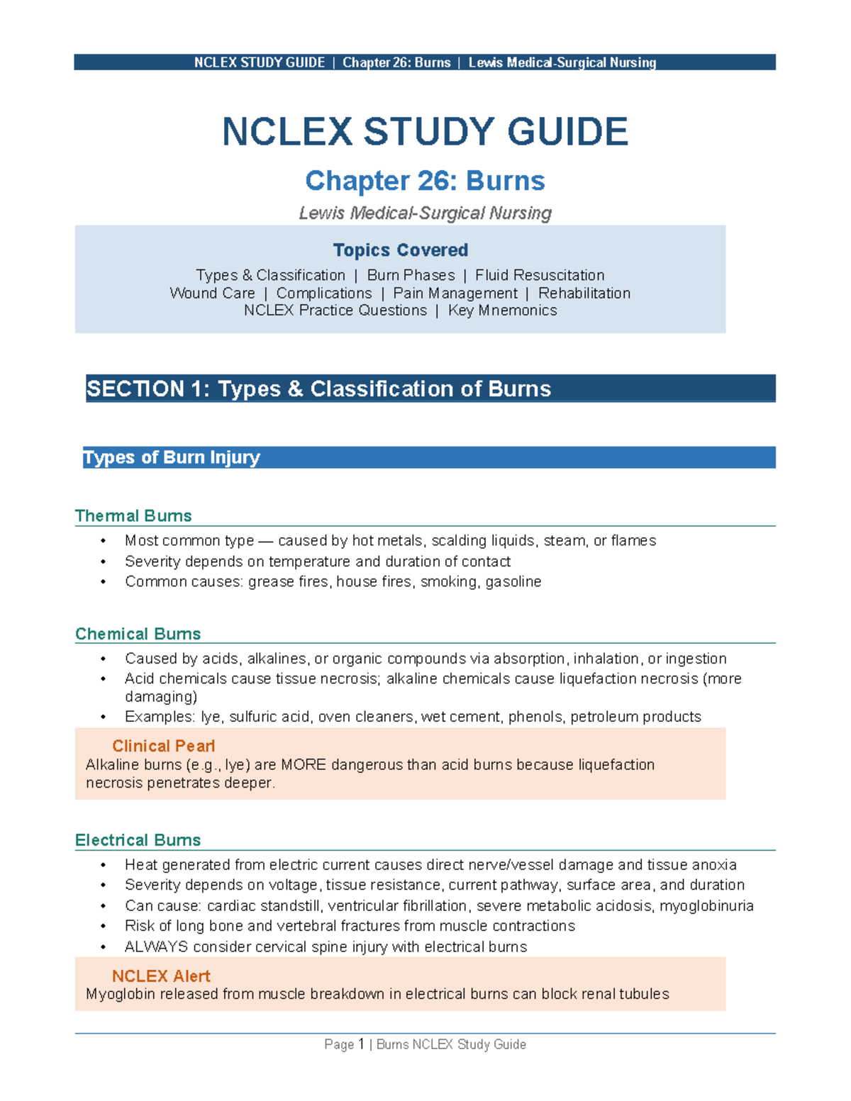 NCLEX Study Guide: Chapter 26 - Burns Overview and Key Concepts - Studocu
