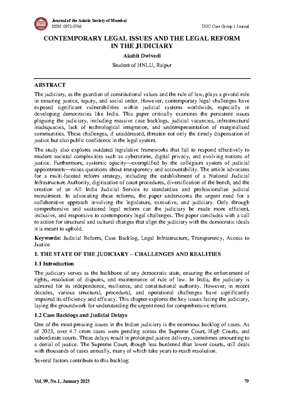 Contemporary Legal Issues & Reforms in Indian Judiciary: SSRN-5384196 ...