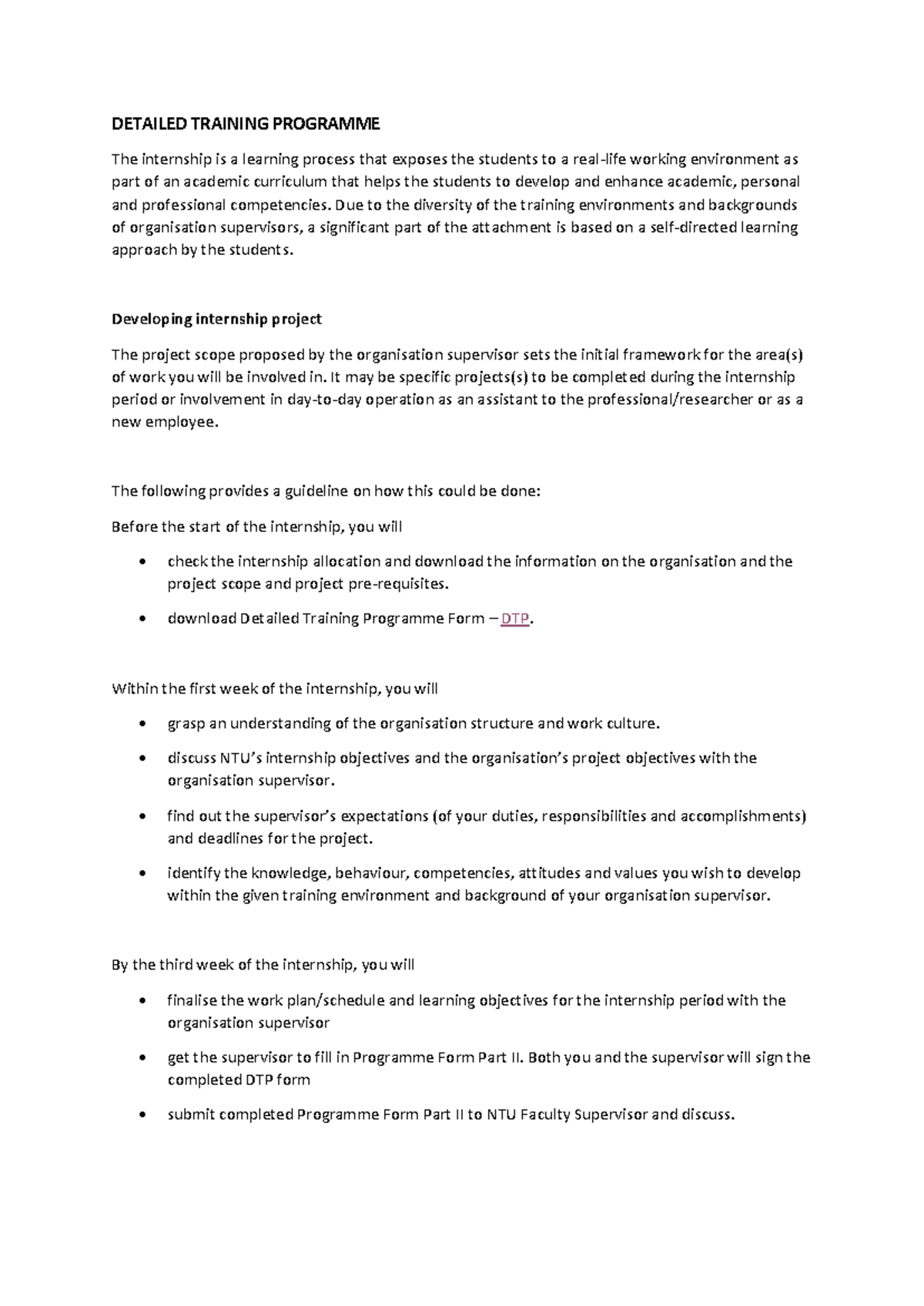 NTU DTP Guidelines for Internship Training Programme Completion - Studocu