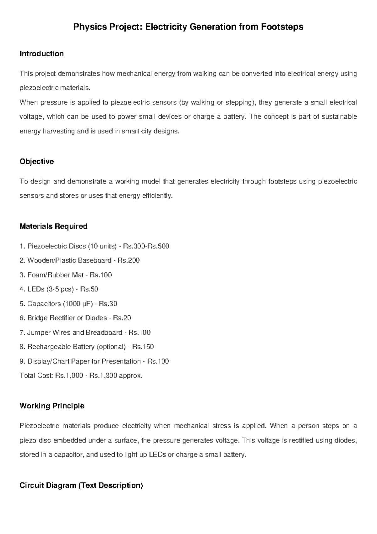 Physics Project: Piezoelectric Energy Generation from Footsteps - Studocu