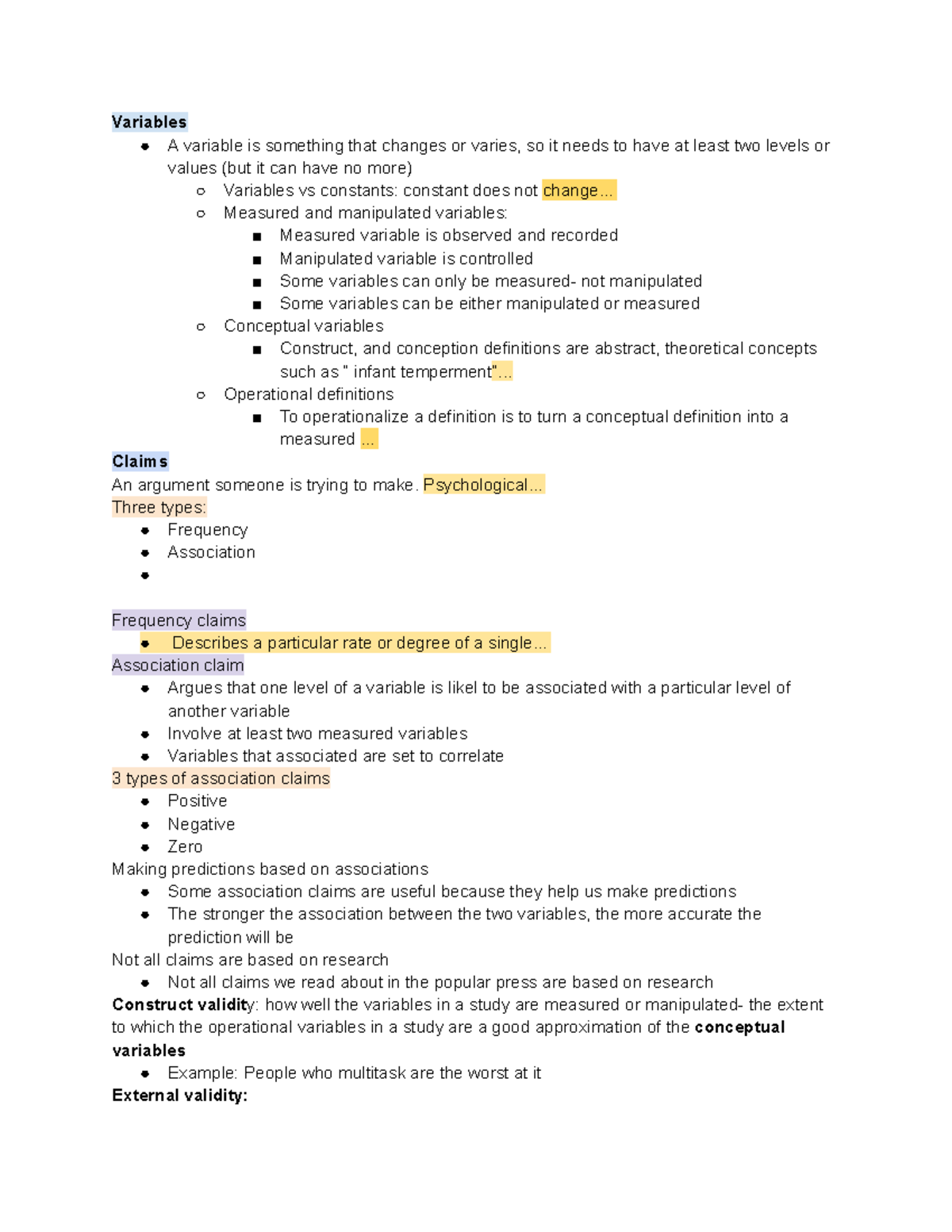 Chapter 3 - Lecture Notes: Variables, Claims & Validity in Psychology ...