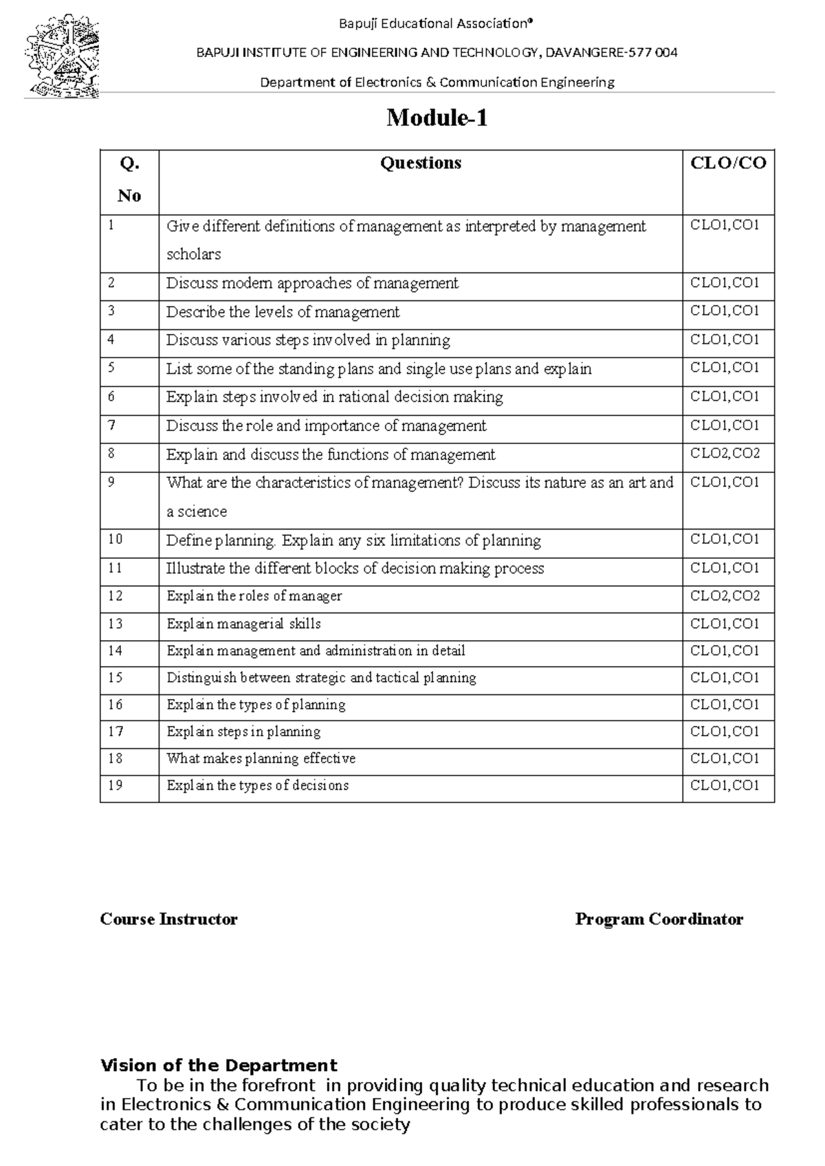 TIM&E 004 Module 1 Question Bank: Management Concepts & Approaches ...