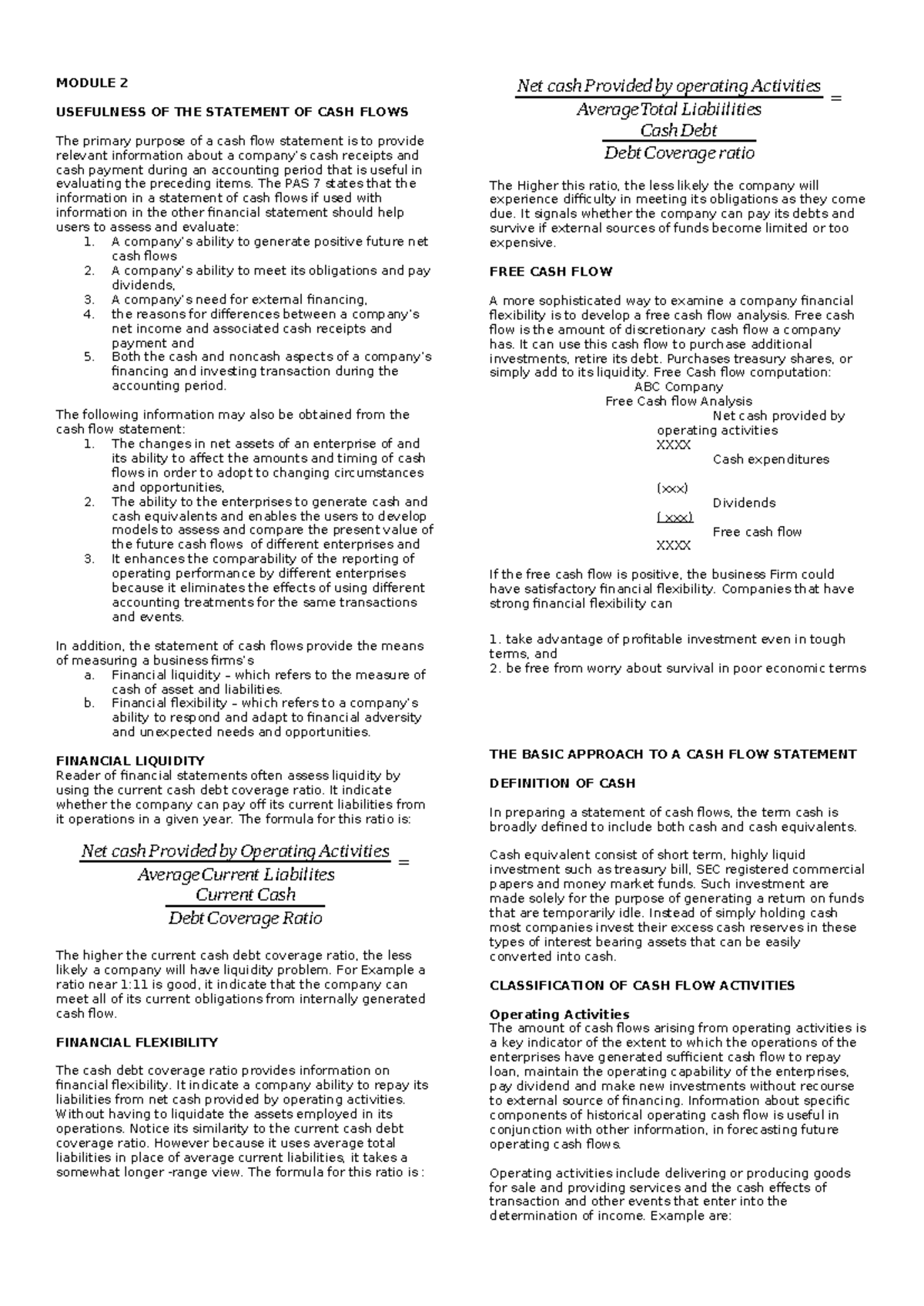 Finman Module 2 - Lecture on Cash Flow Statement Usefulness - Studocu