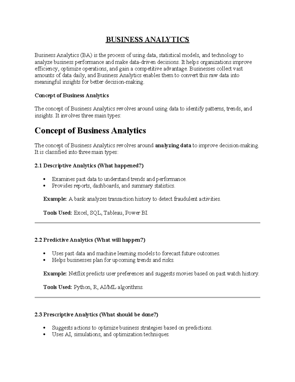 Business Analytics Overview: Concepts, Types, and Applications - Studocu