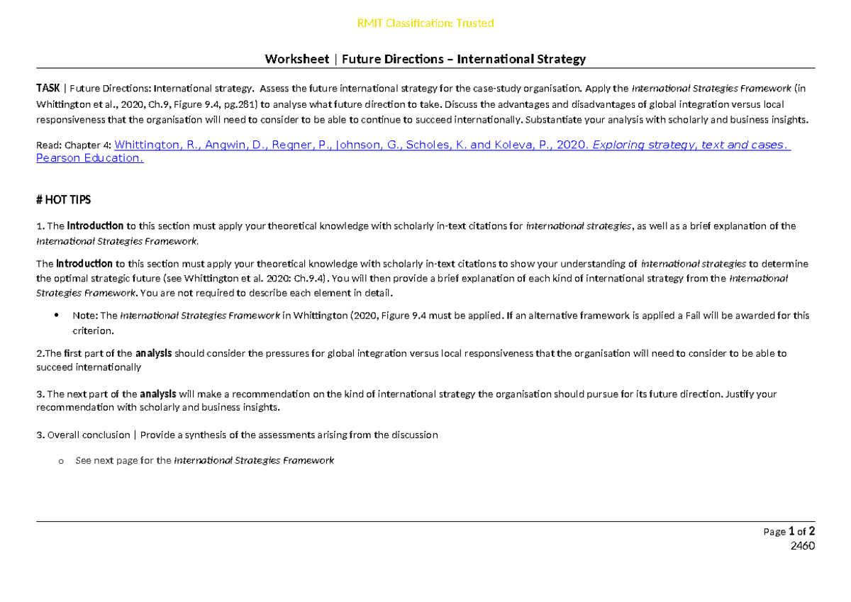 Future Directions International Strategy Worksheet 2460 - RMIT ...