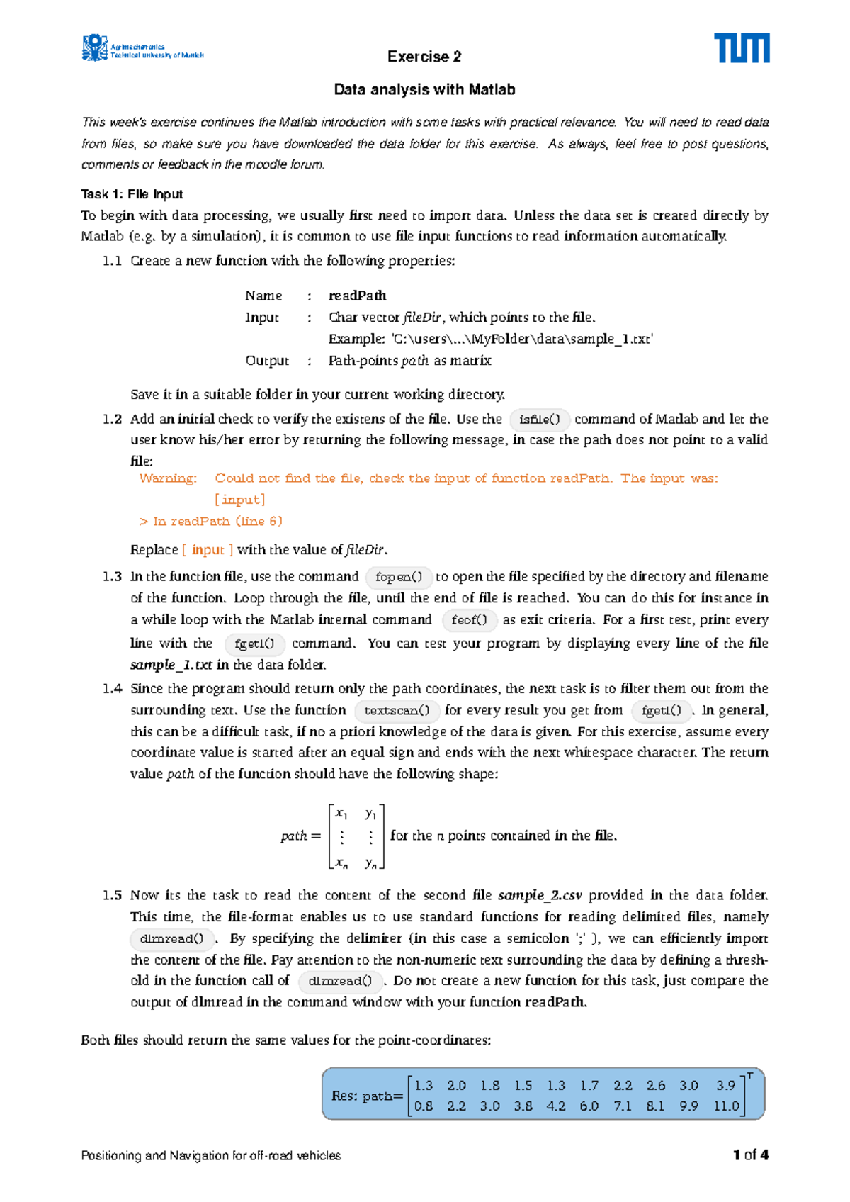 Exercise 2: Data Analysis with Matlab for Agrimechatronics - Studocu