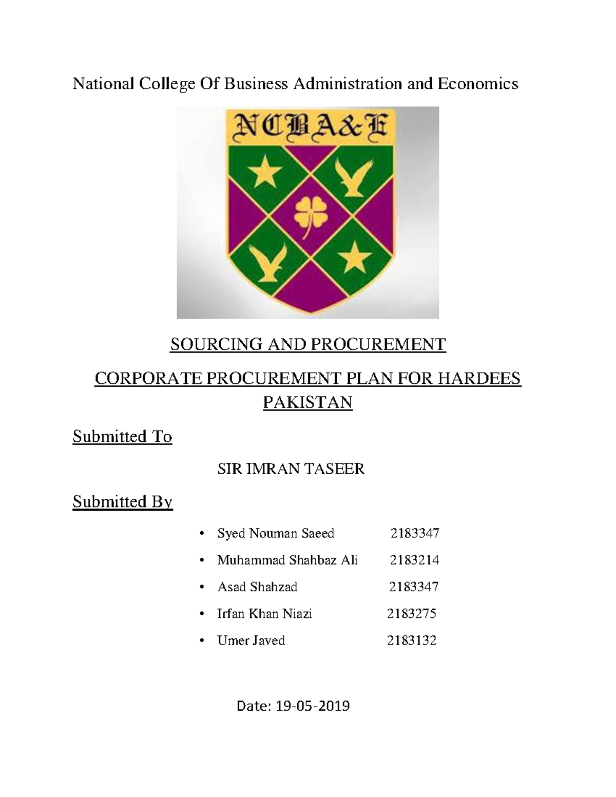 Procurement plan to bata Pakistan for - National College Of Business ...