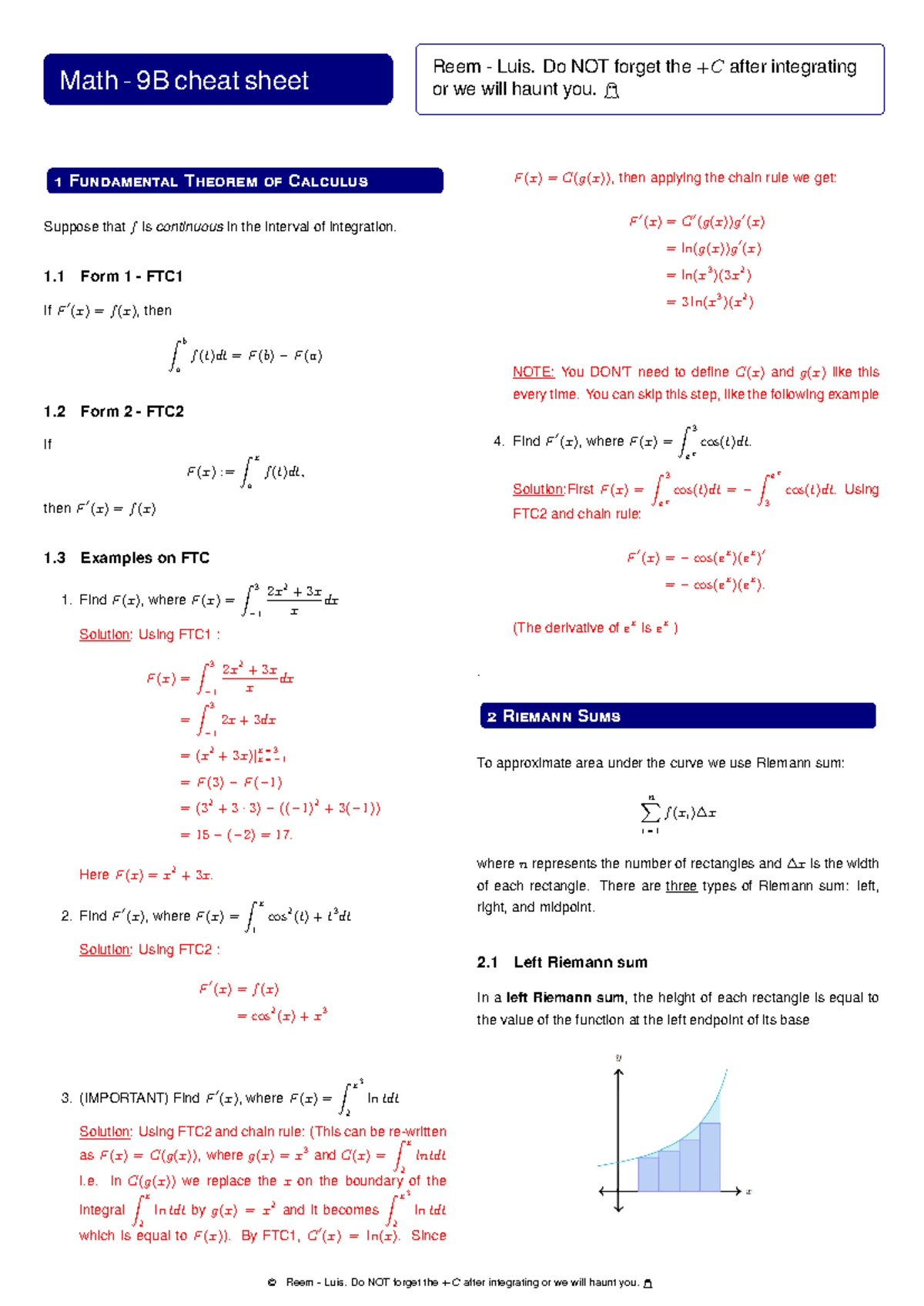 Math 9B Midterm Cheatsheet - Key Concepts and Formulas - Studocu