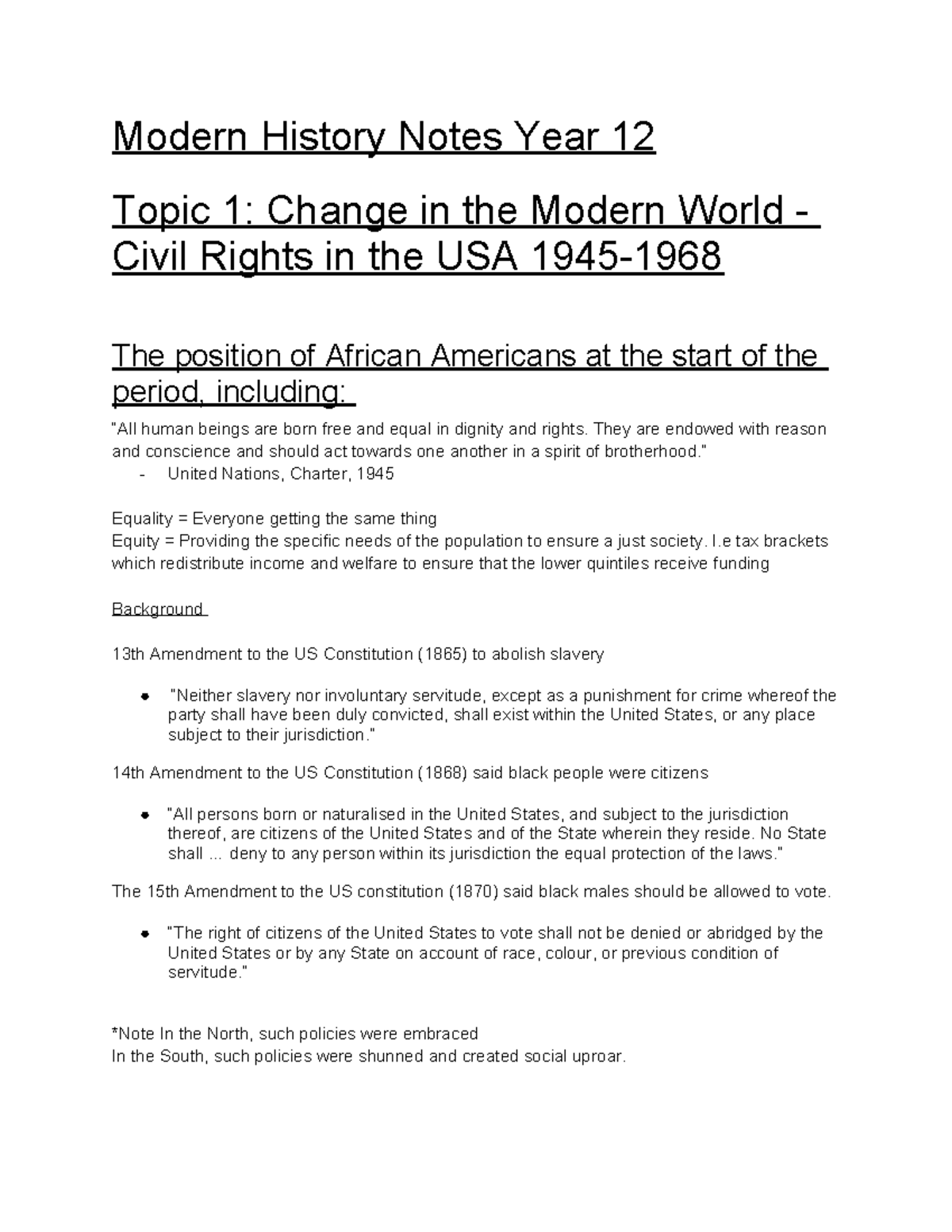 HSC Modern History Notes: Civil Rights Movement in the USA - Studocu
