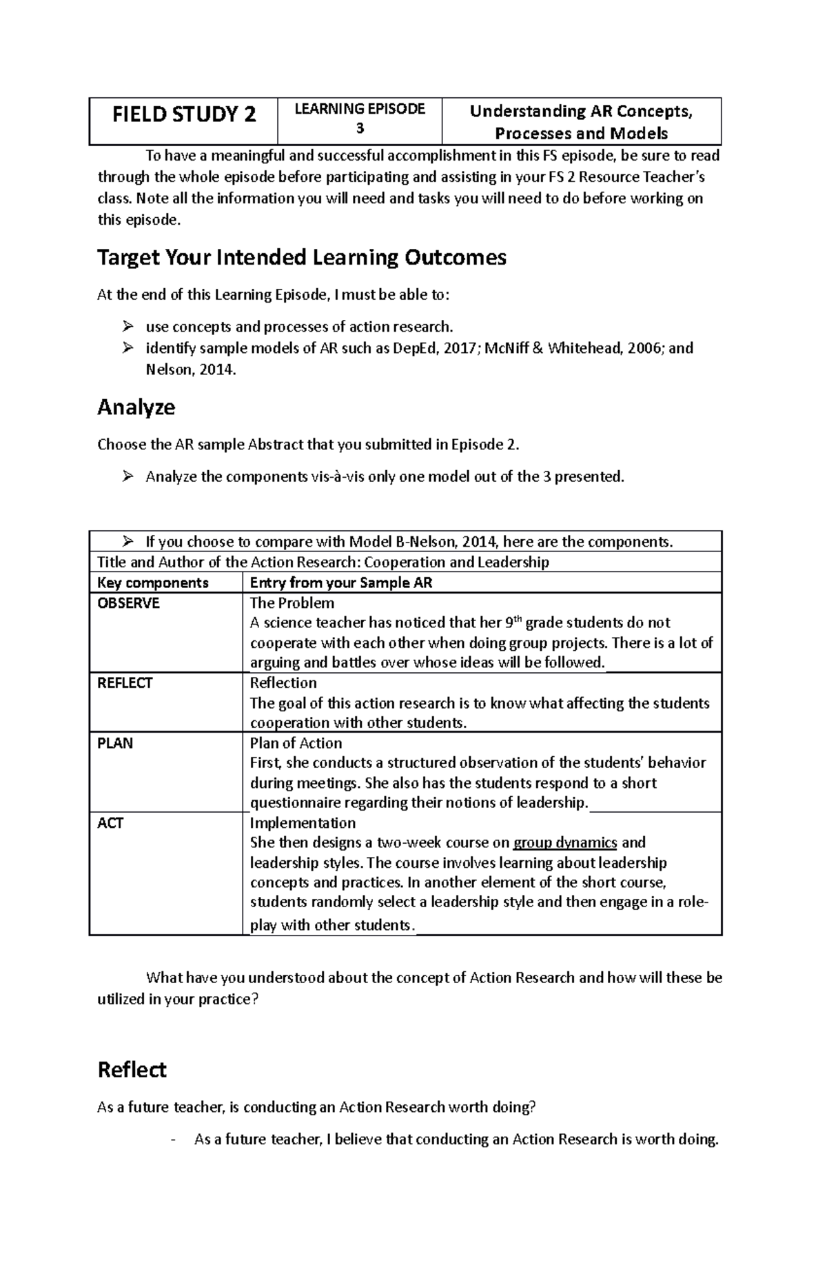 Field Study 2 EPI 3 - LESSON PLAN - FIELD STUDY 2 LEARNING EPISODE 3 ...