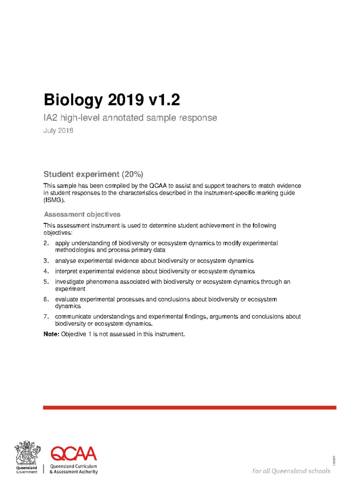 Biology FIA2 IA2 High-Level Annotated Sample Response - July 2018 - Studocu