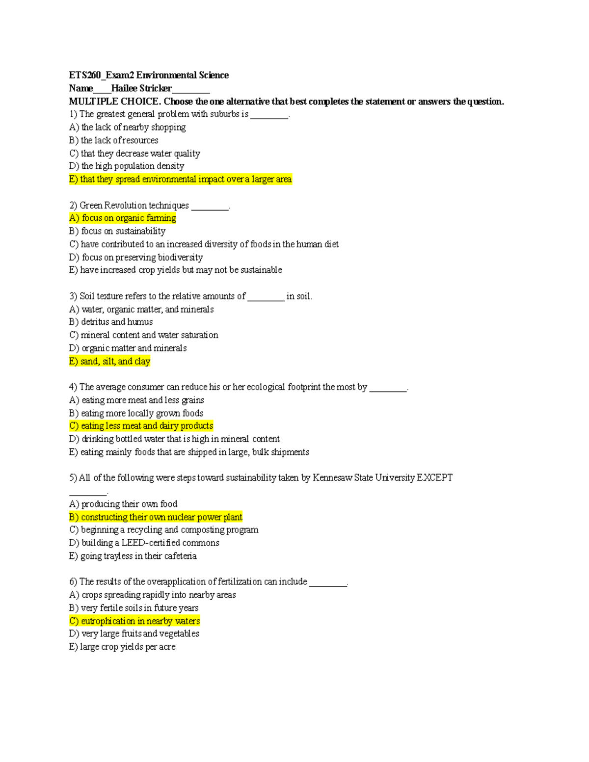 ETS260 Exam 2 Review: Environmental Science Insights and Questions ...