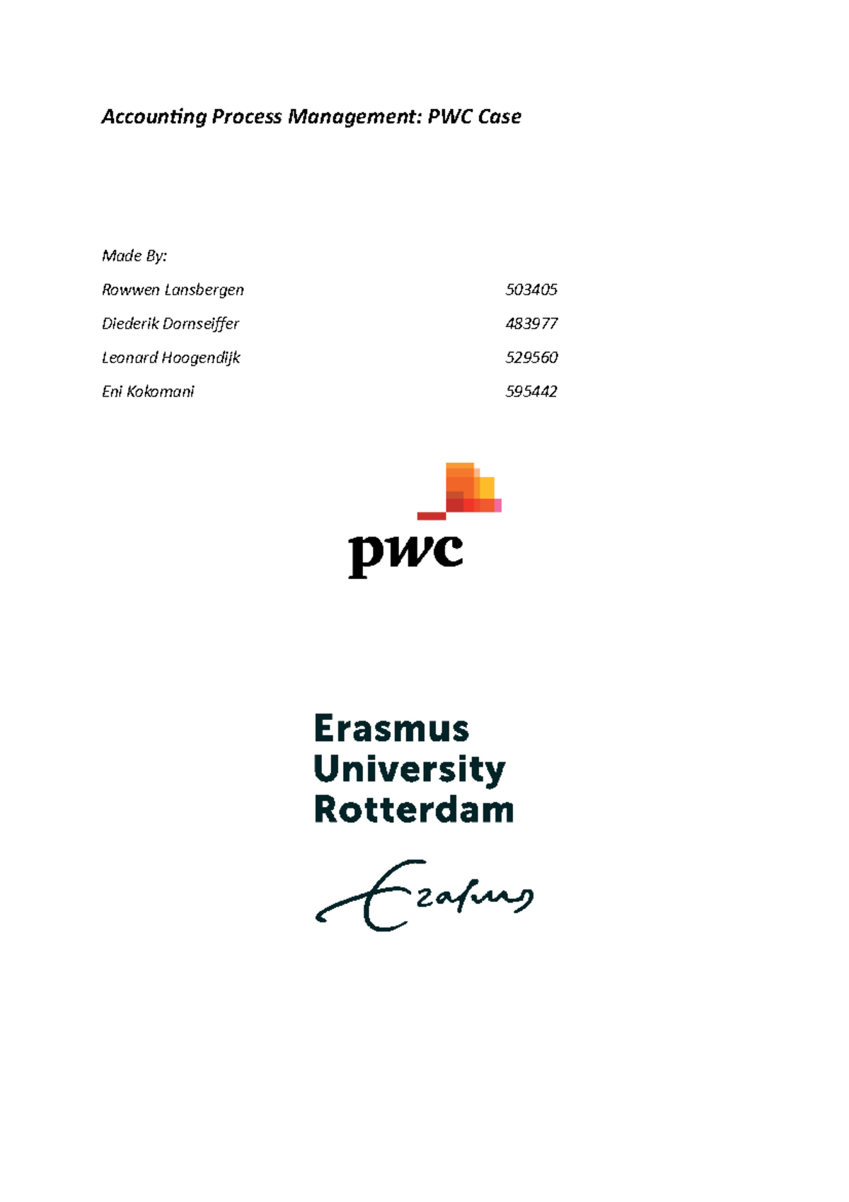 Accounting Process Management: PWC Case Study Analysis Report - Studeersnel