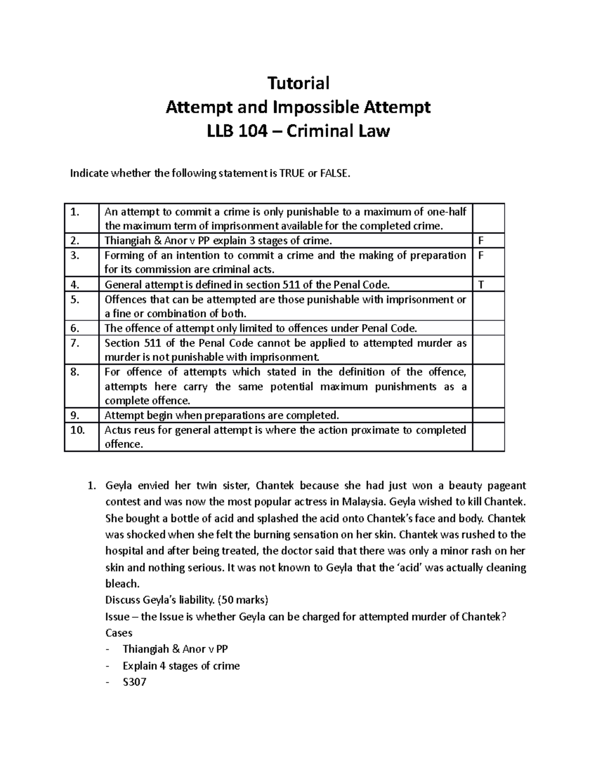 Attempt - Tutorial Attempt and Impossible Attempt LLB 104 – Criminal ...