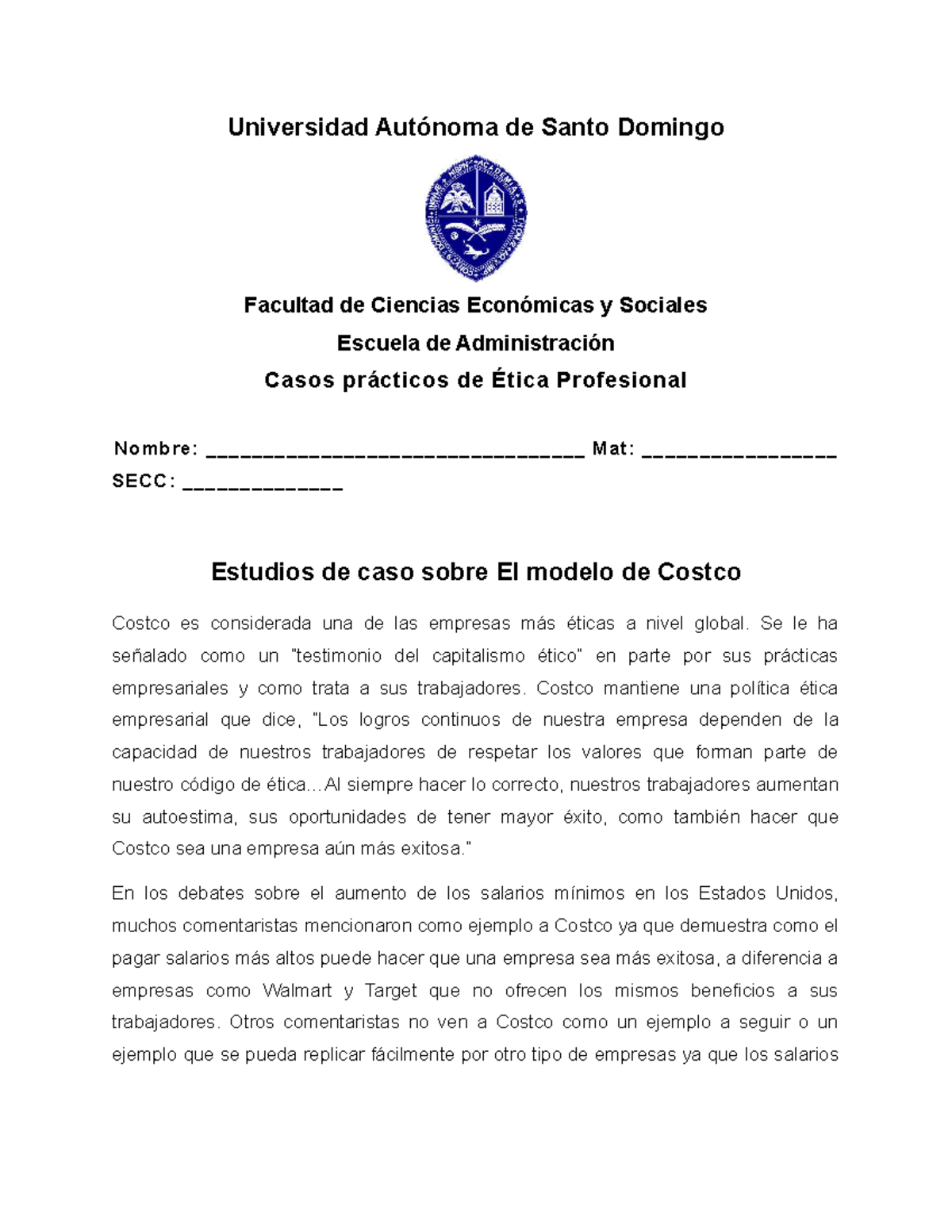 Caso practico de El modelo de Costco - Universidad Autónoma de Santo ...