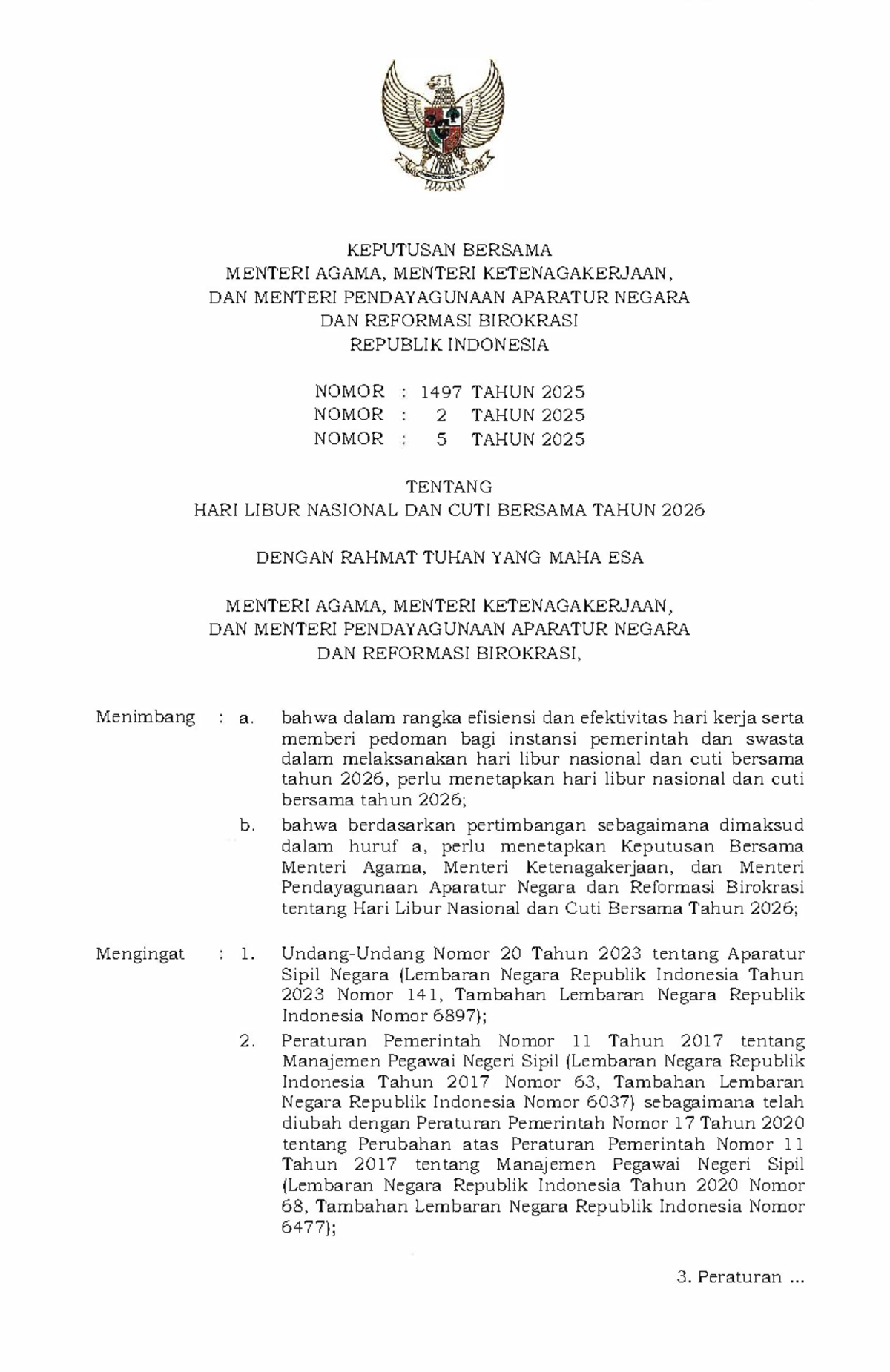 SKB Libur Nasional dan Cuti Bersama 2026 - Studocu