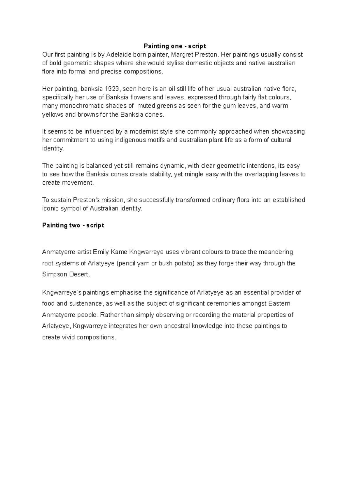 ACV101 - Oral Presentation Script on Australian Indigenous Painters ...