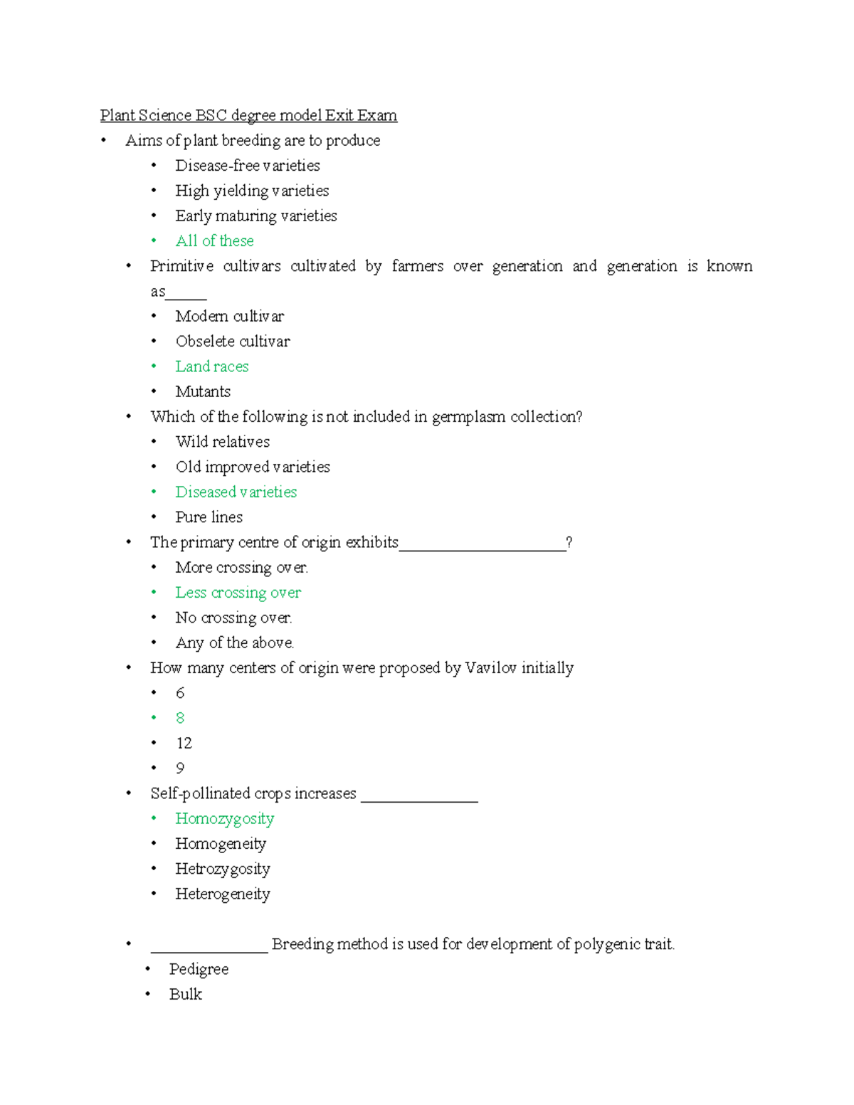 Plant Science BSC Exit Exam Study Guide - Studocu