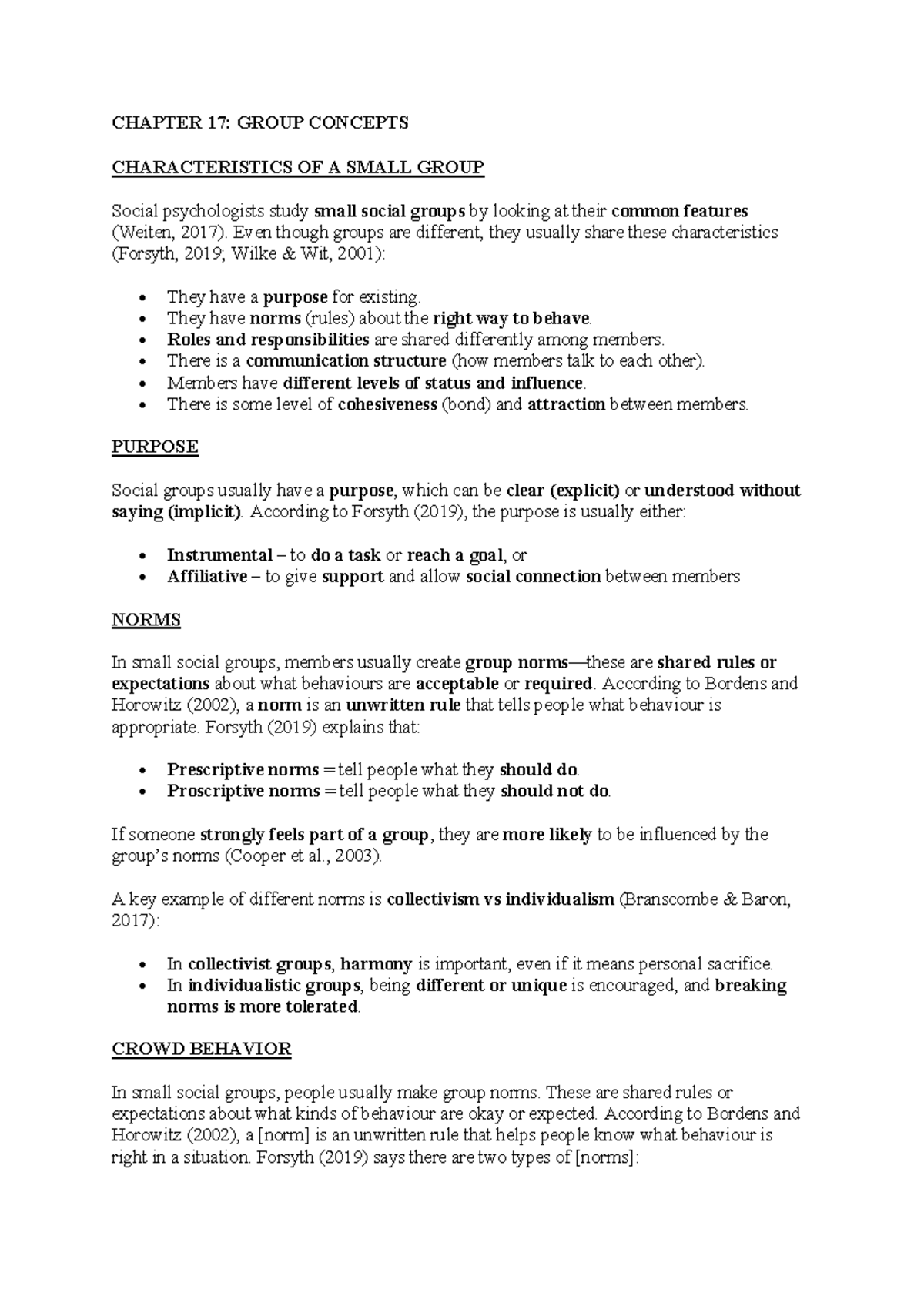 Chapter 17: Group Concepts & Characteristics - GC NO Quiz Notes - Studocu